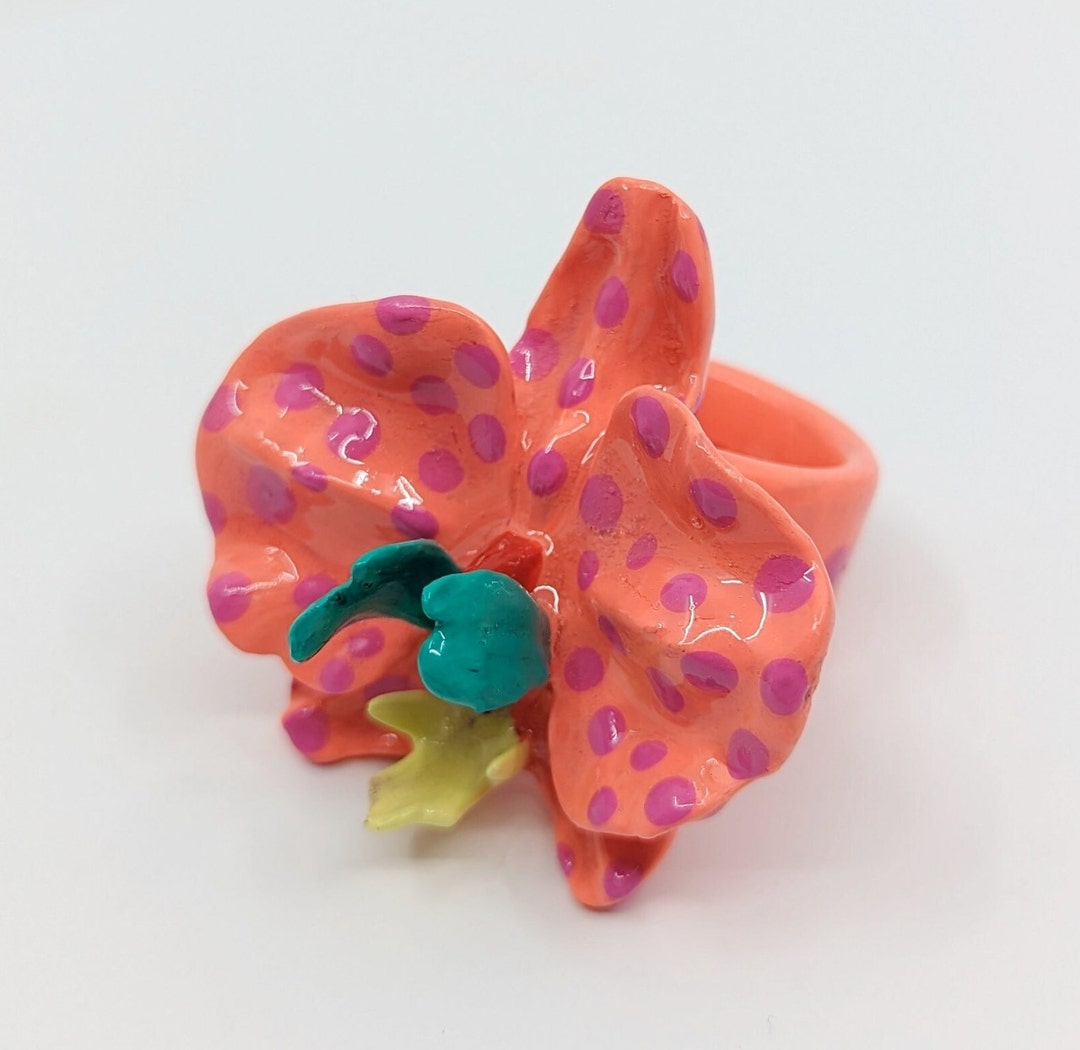 Tangerine Orchid Ring- 3D Orchid Ring- 3D Ring - Etsy