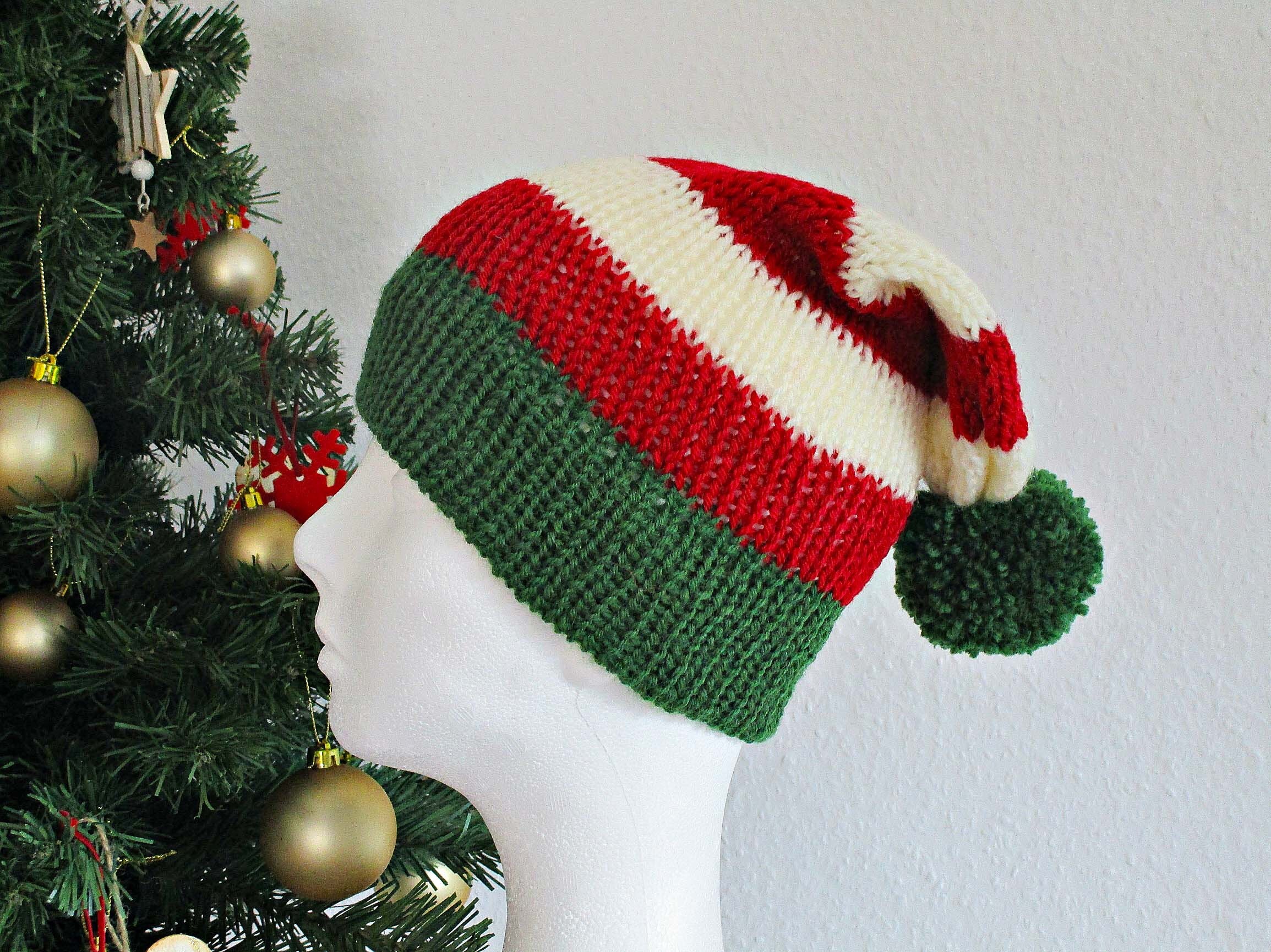 Elf christmas hat Knit Red green elf hat Red christmas hat Red | Etsy
