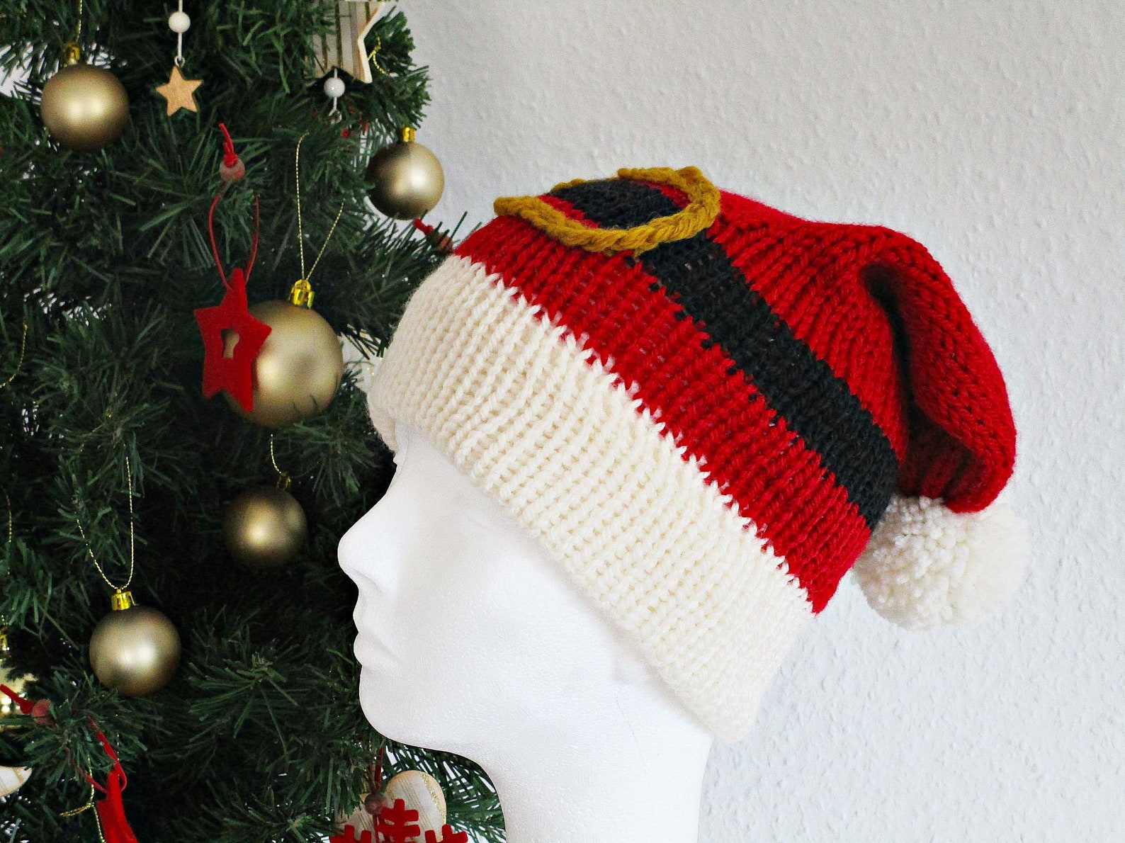 Knit Christmas Hat Knit Santa Hat Red Christmas Hat Photo Prop Santa ...