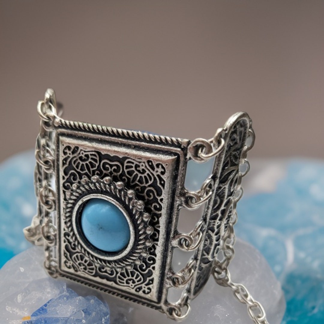 Adjustable Blue Stone Filigree Cuff Bracelet - Viking-inspired Silver ...