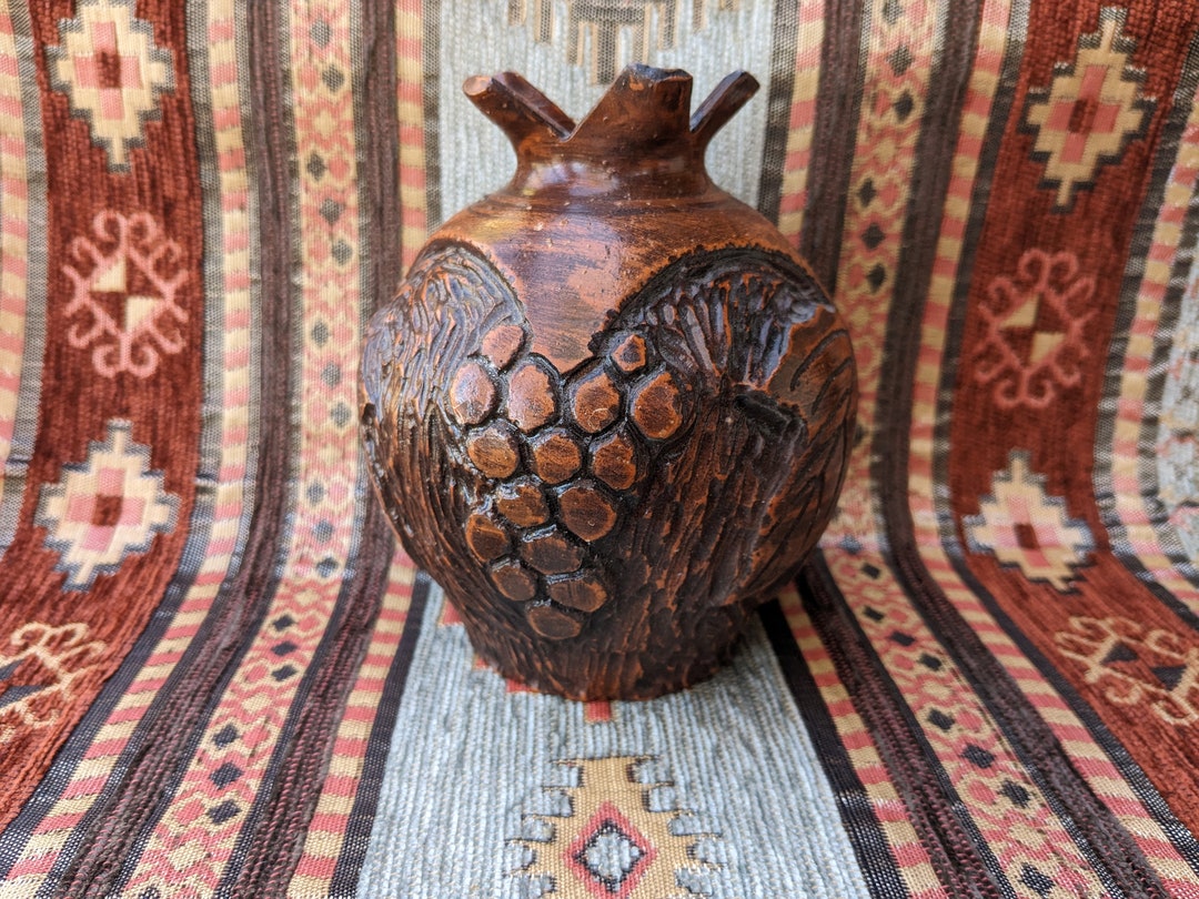 Armenian Red Clay Pottery Face With Pomegranate Vase Artisan - Etsy