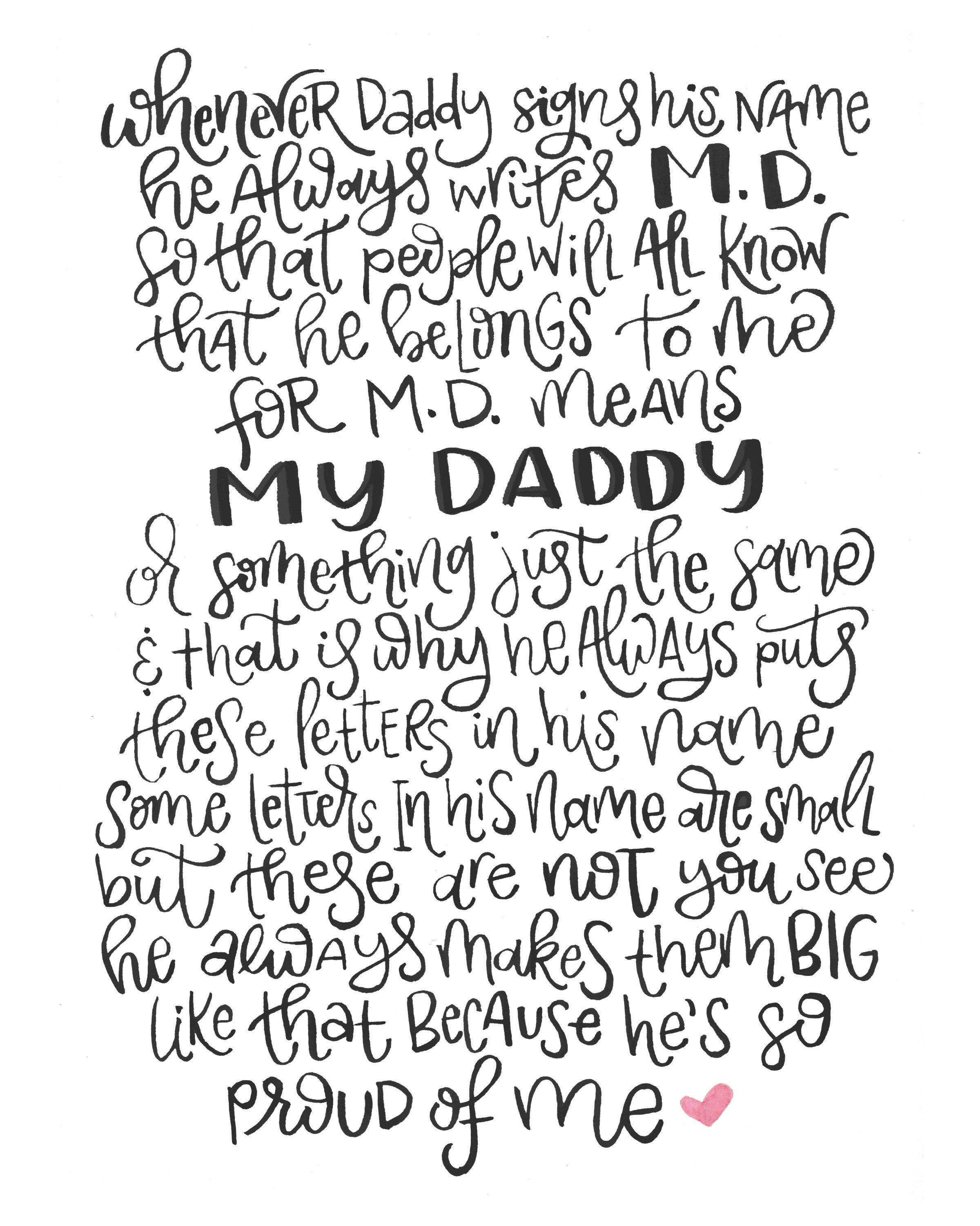 My Daddy MD Poem - DIGITAL DOWNLOAD - Medicine Doctor Dad Father ...
