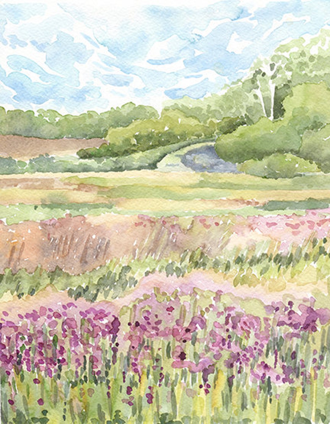 Summer Watercolor Landscape Art Print August Fields 8 X 10 - Etsy