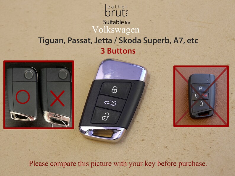 Volkswagen [2A-3] Leather Key Fob Cover for VW - Tiguan, Passat, Jetta ...