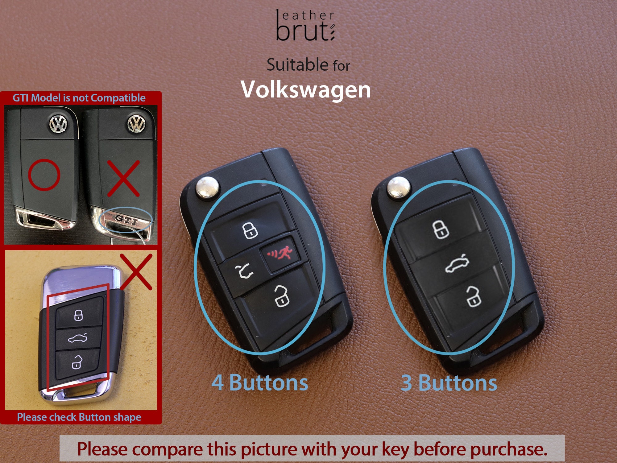 Volkswagen Series [2-3B/4B] Leather Key Case VW GOLF Passat Tiguan ...