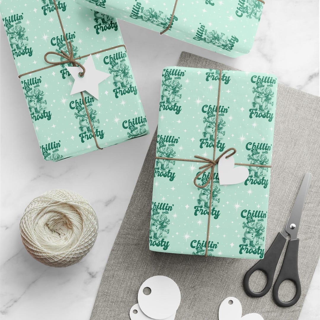 Retro Christmas Wrapping Paper, Frosty the Snowman Ice Skating, Cute ...