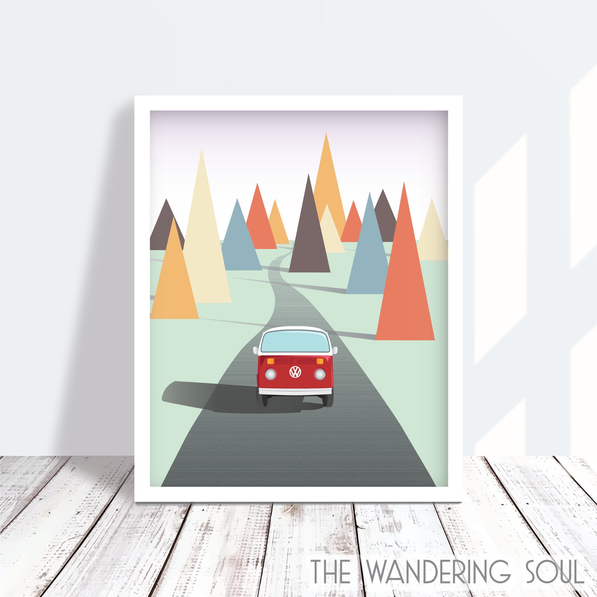 Van Life Retro Road Trip Illustration Art Digital Print, Vintage Colors ...