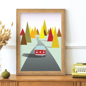 Van Life Road Trip Retro Illustration Art Digital Print Fall - Etsy