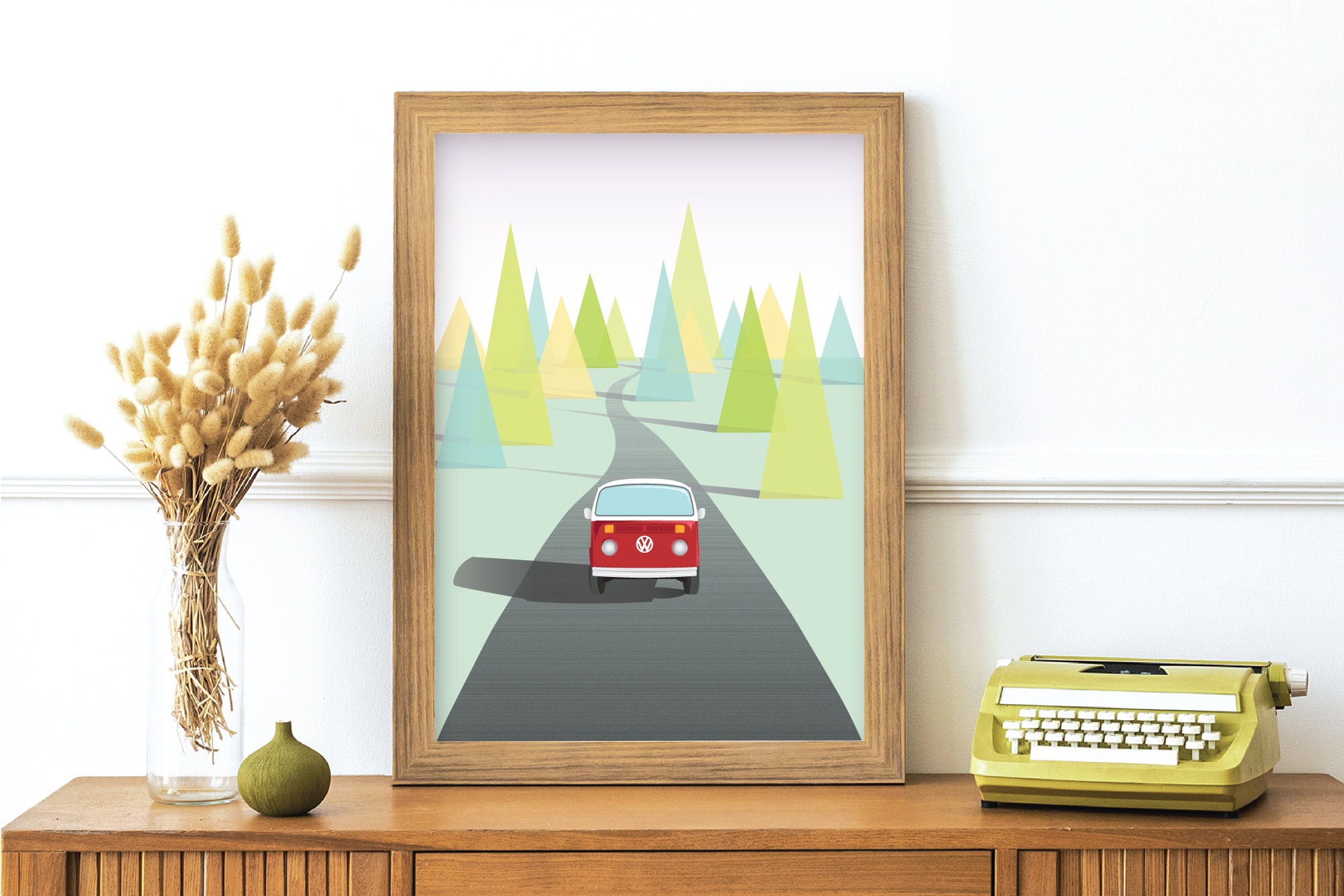 Red Van Life Road Trip Retro Illustration Art Digital Print - Etsy