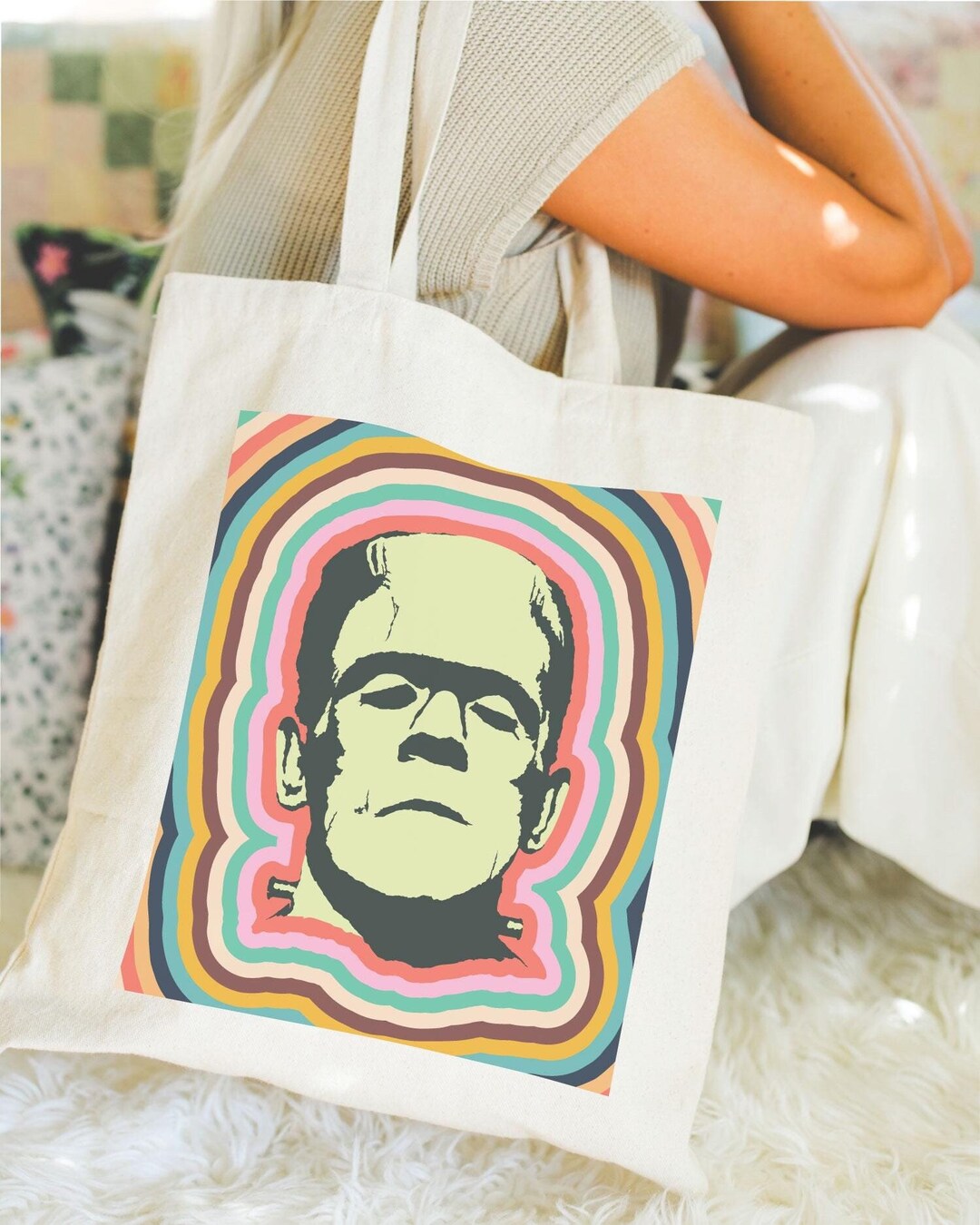 Frankenstein Monster Tote Bag, Retro Pop Art Halloween Canvas Bag ...