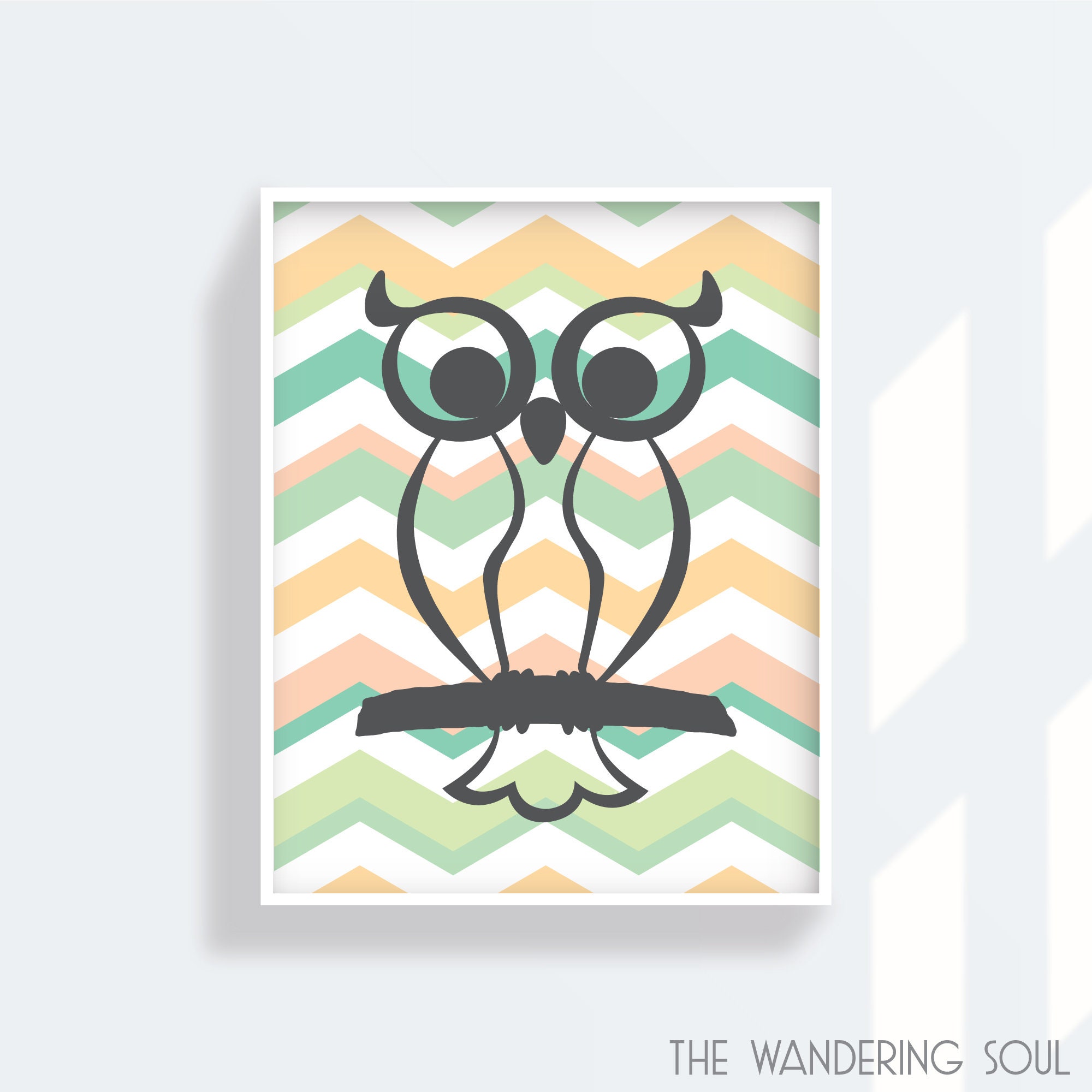 Owl Chevron Design Digital Art Print, Retro Modern, Home Decor, Wall ...