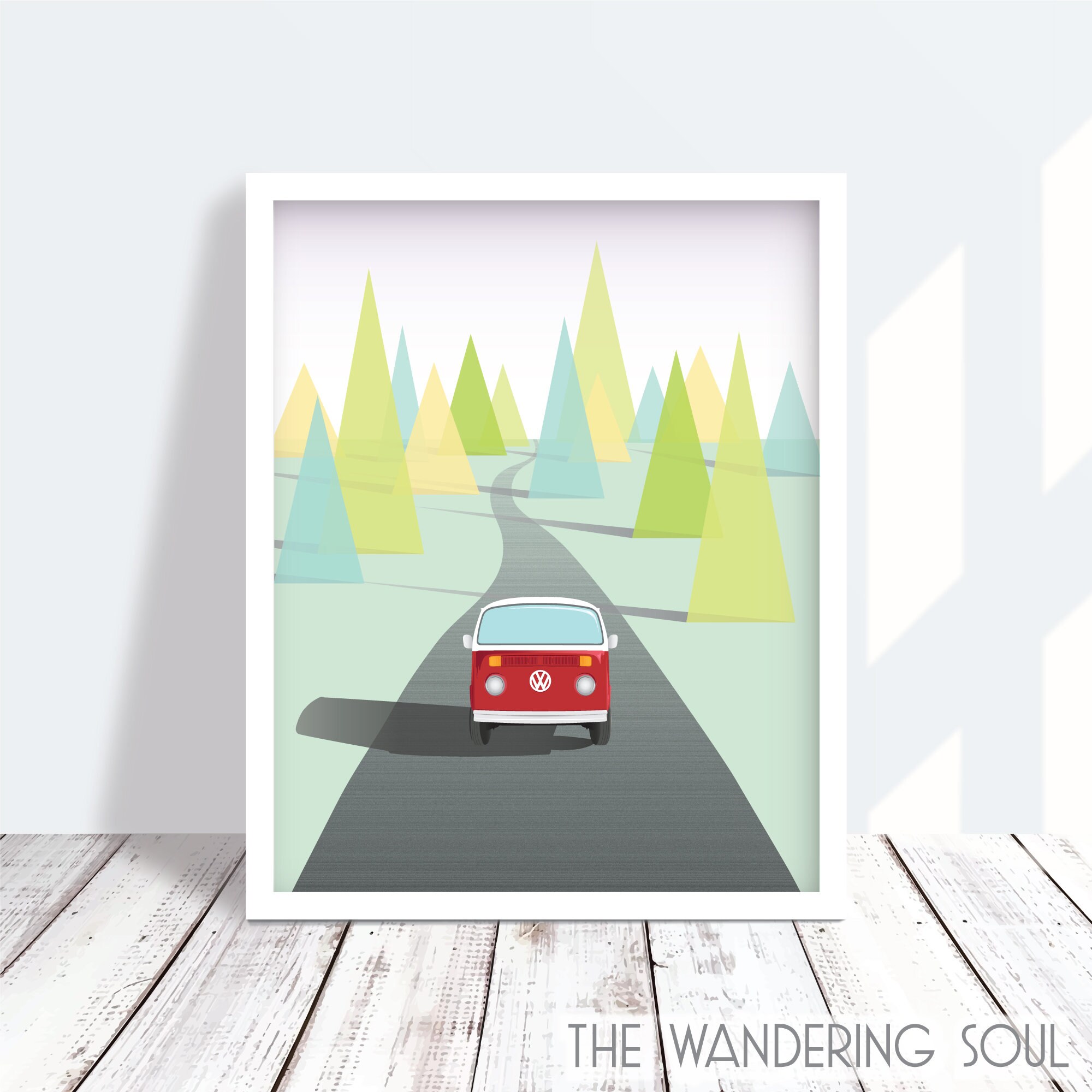Red Van Life Road Trip Retro Illustration Art Digital Print - Etsy