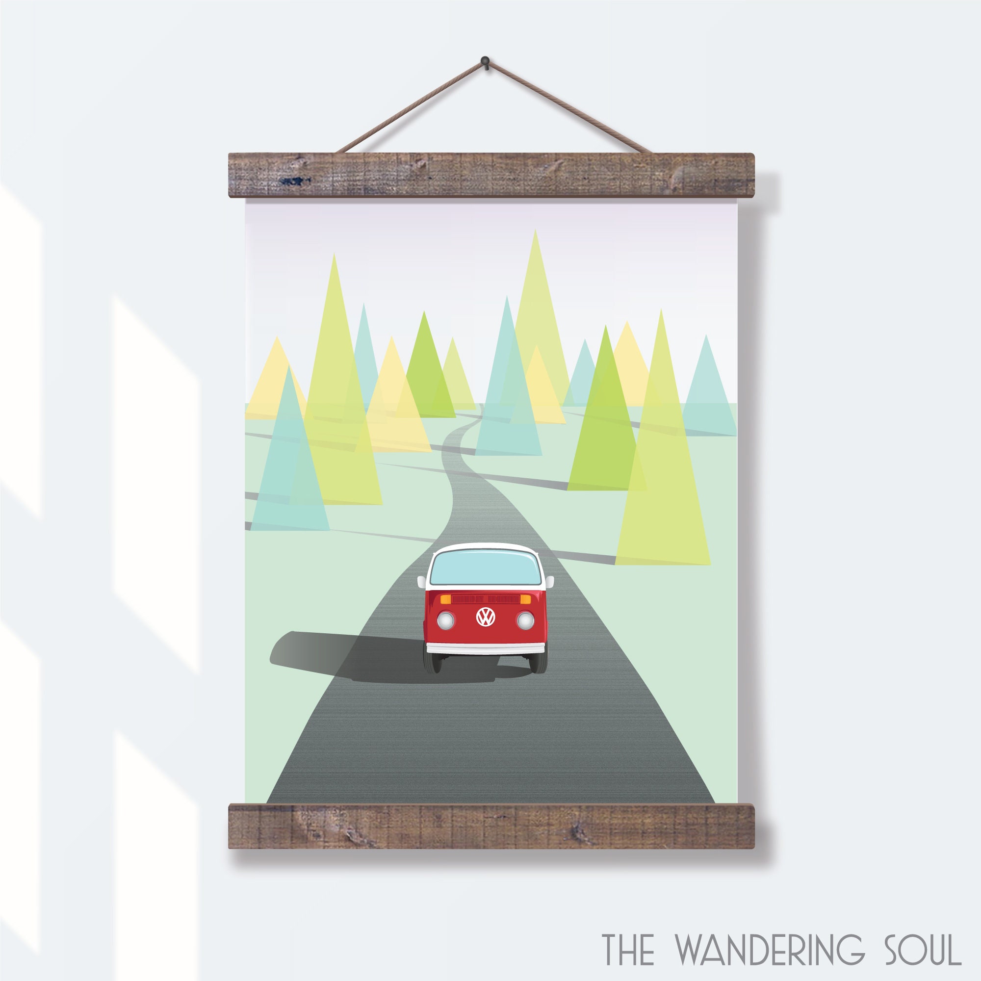 Red Van Life Road Trip Retro Illustration Art Digital Print - Etsy