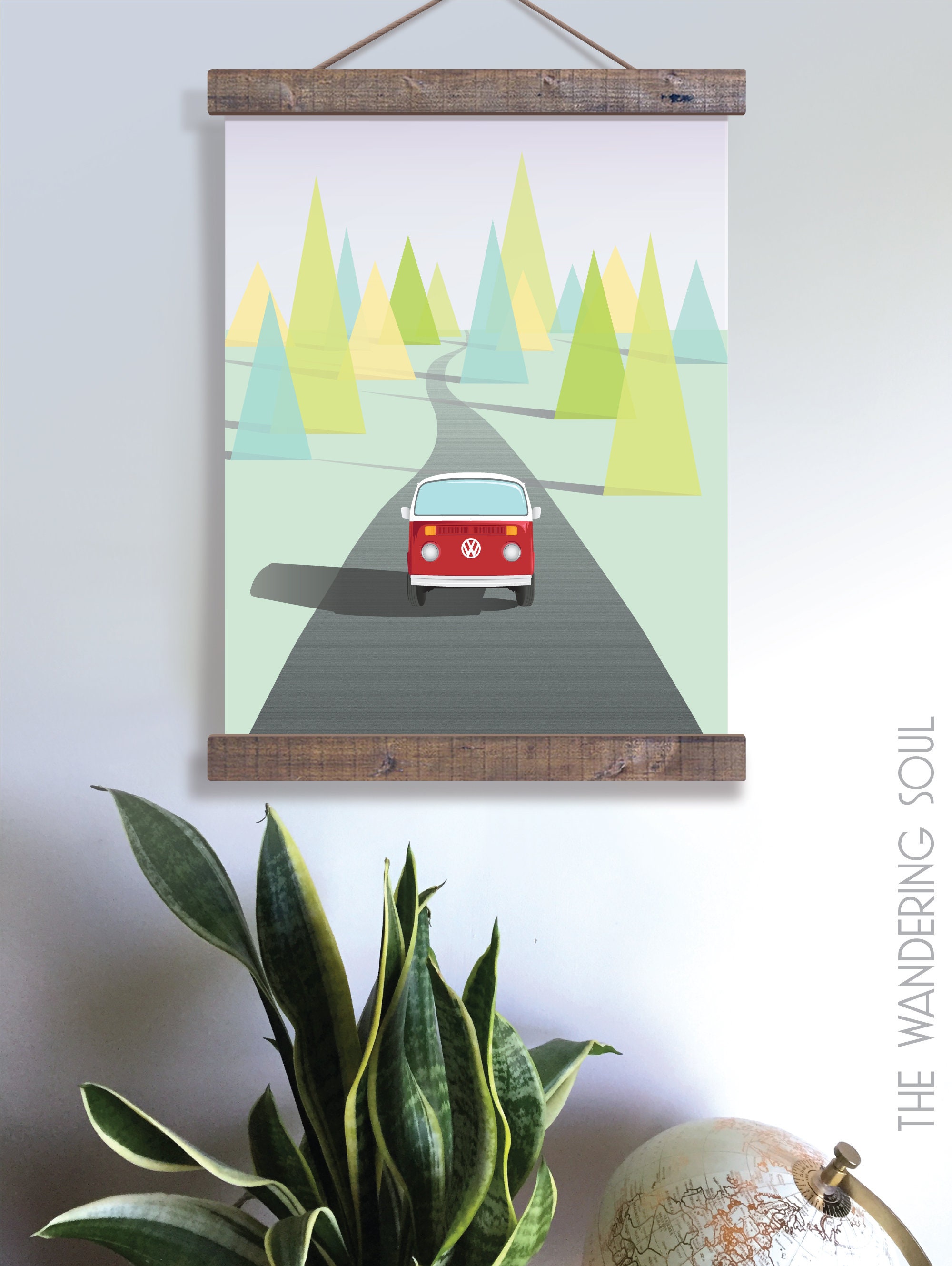 Red Van Life Road Trip Retro Illustration Art Digital Print - Etsy