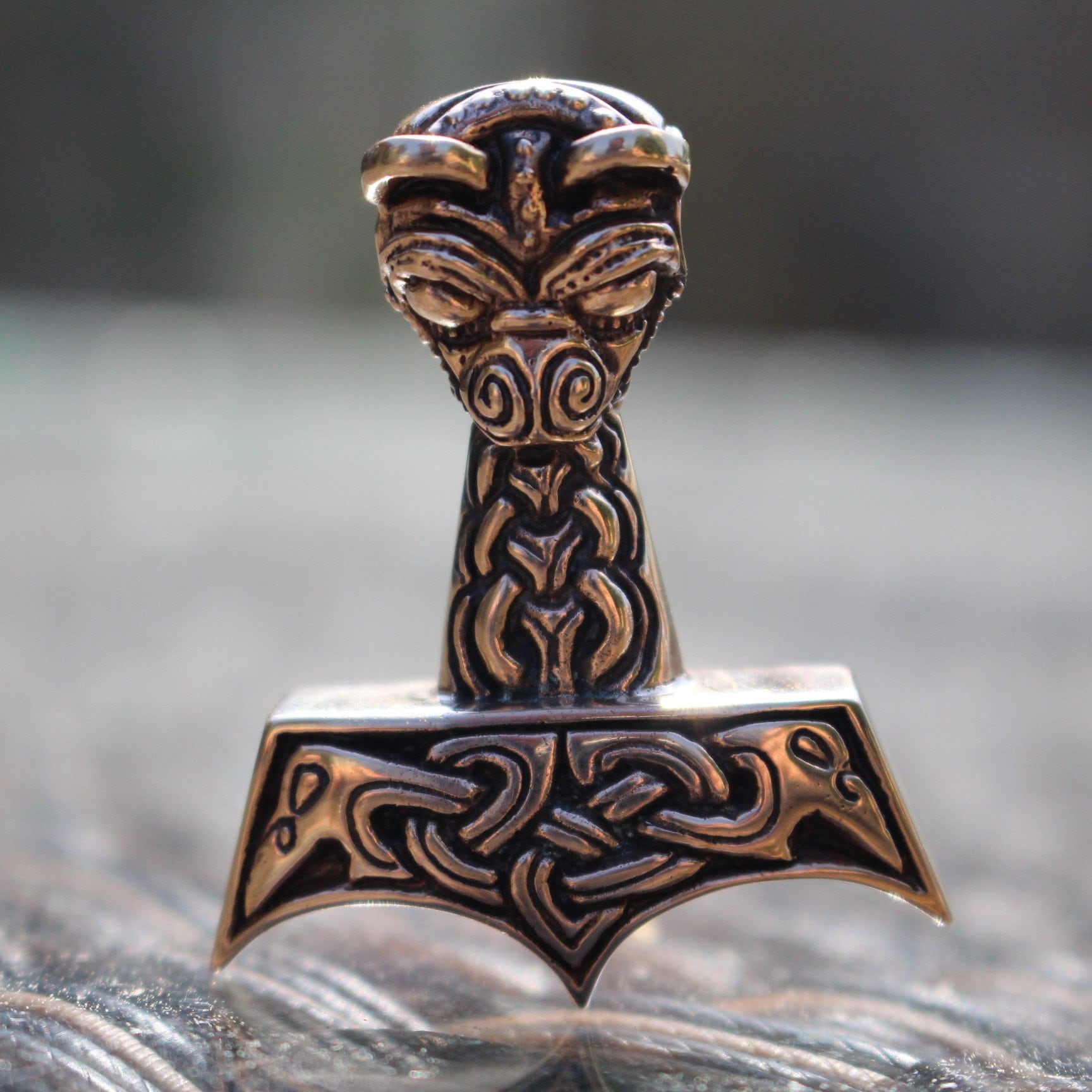 Original Large Animal Head Thor's Hammer Viking Pendant With Raven ...