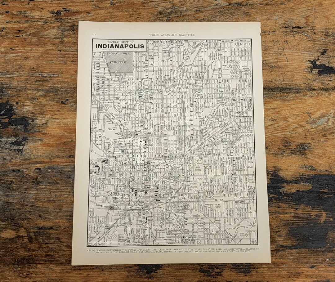 1935 Indianapolis City Street Map Indiana State Vintage Black/white ...