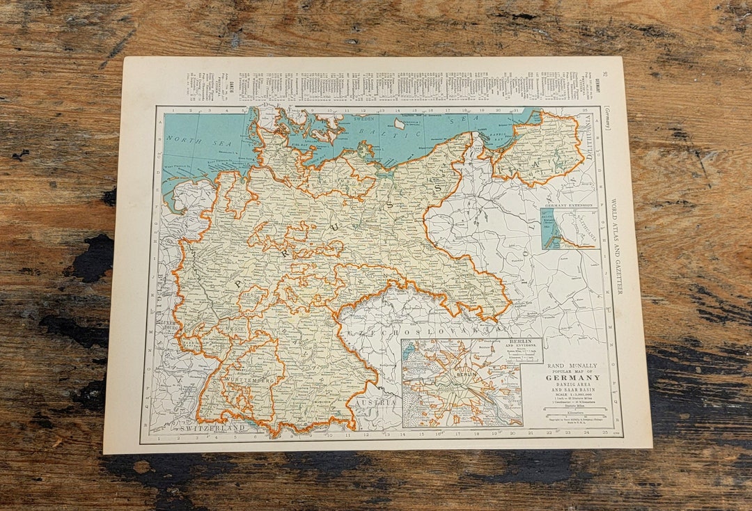 1935 Map of Germany OR Spain and Portugal Europe Antique World Atlas ...