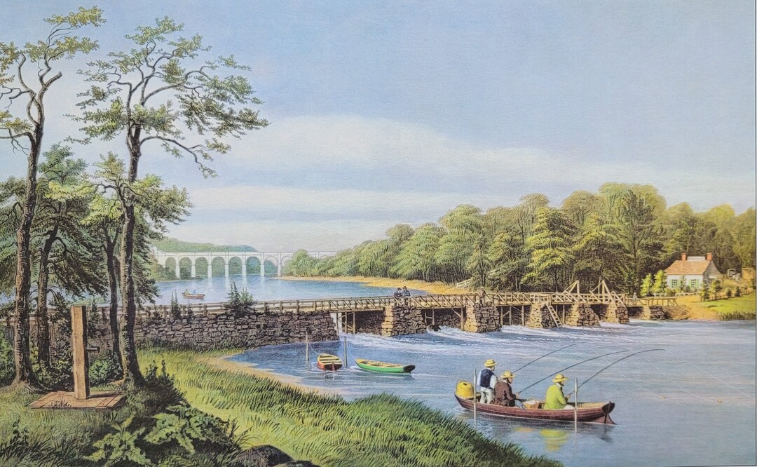 Bass Fishing at Macomb's Dam Harlem River, N.Y. ~ Currier & Ives ...