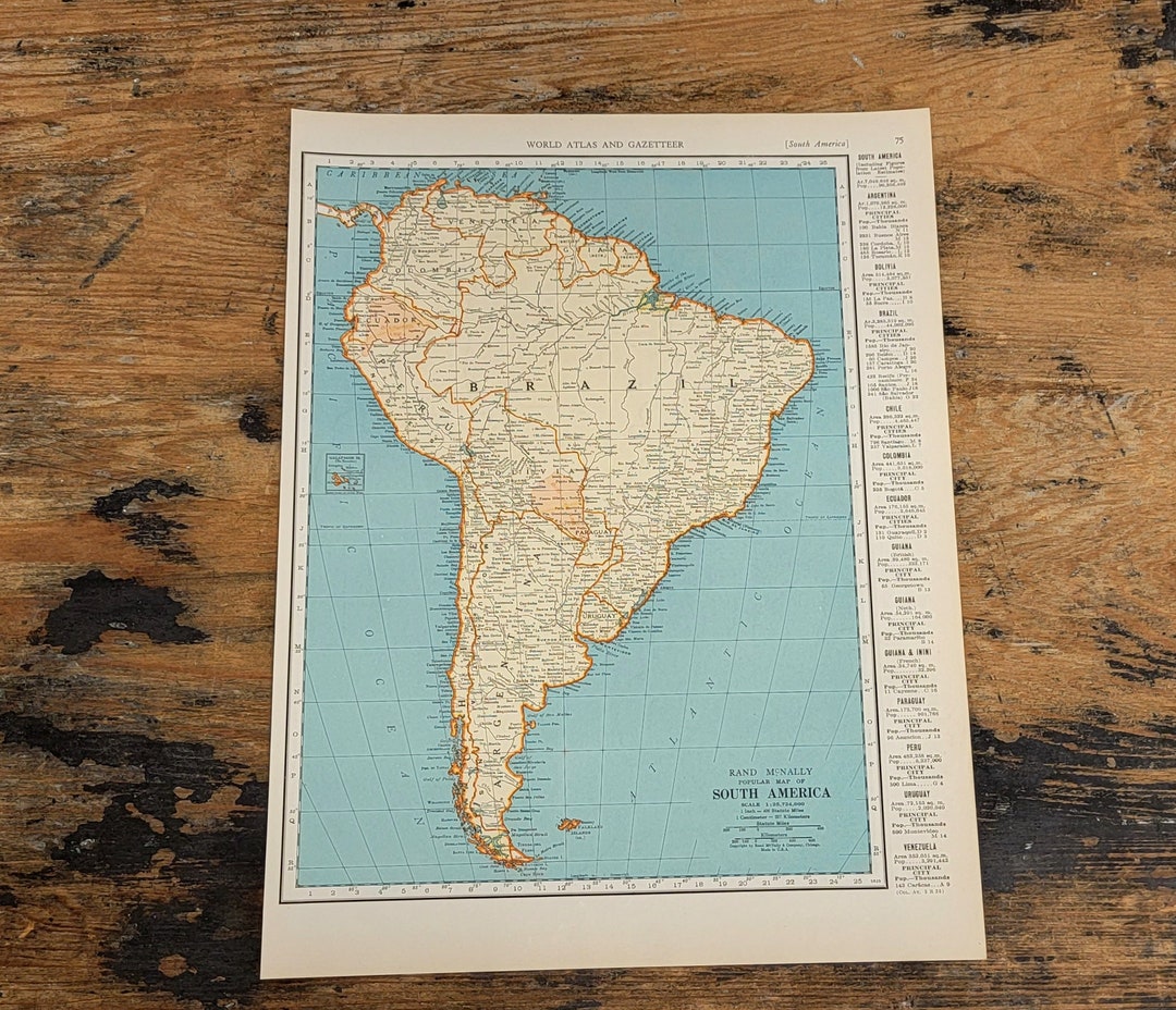 1935 Map of South America/brazil OR Venezuela Antique World Atlas ...