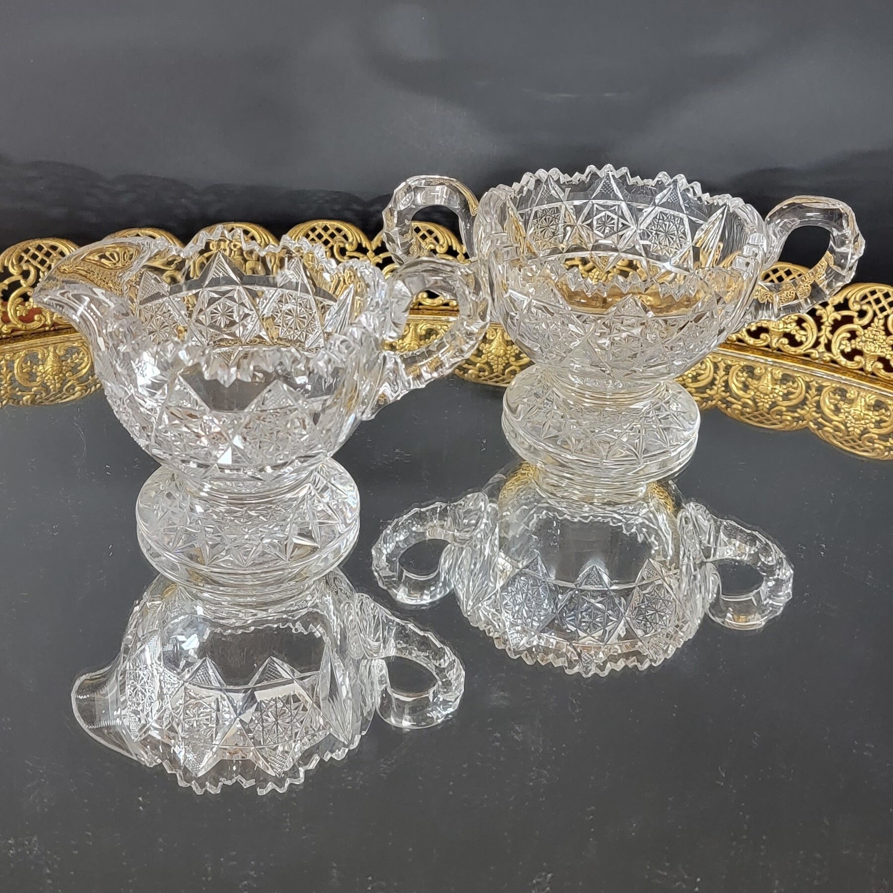 Almy & Thomas Corning Cut Glass ABP Open Sugar and Creamer Set 1900 - Etsy