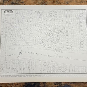 1935 Downtown Detroit City Street Map Michigan Vintage Black/white ...