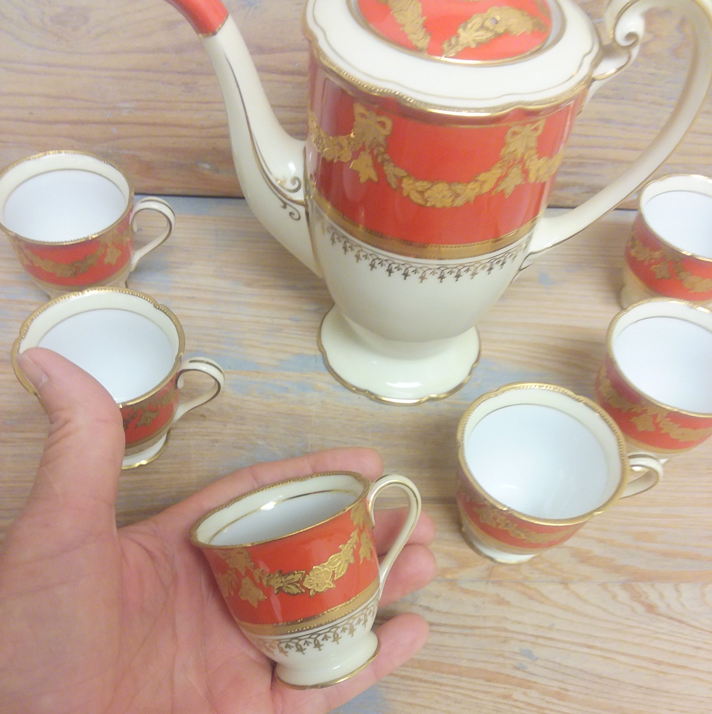 Noritake N3997 Chocolate Demitasse Cups Saucers Pot Porcelain ...