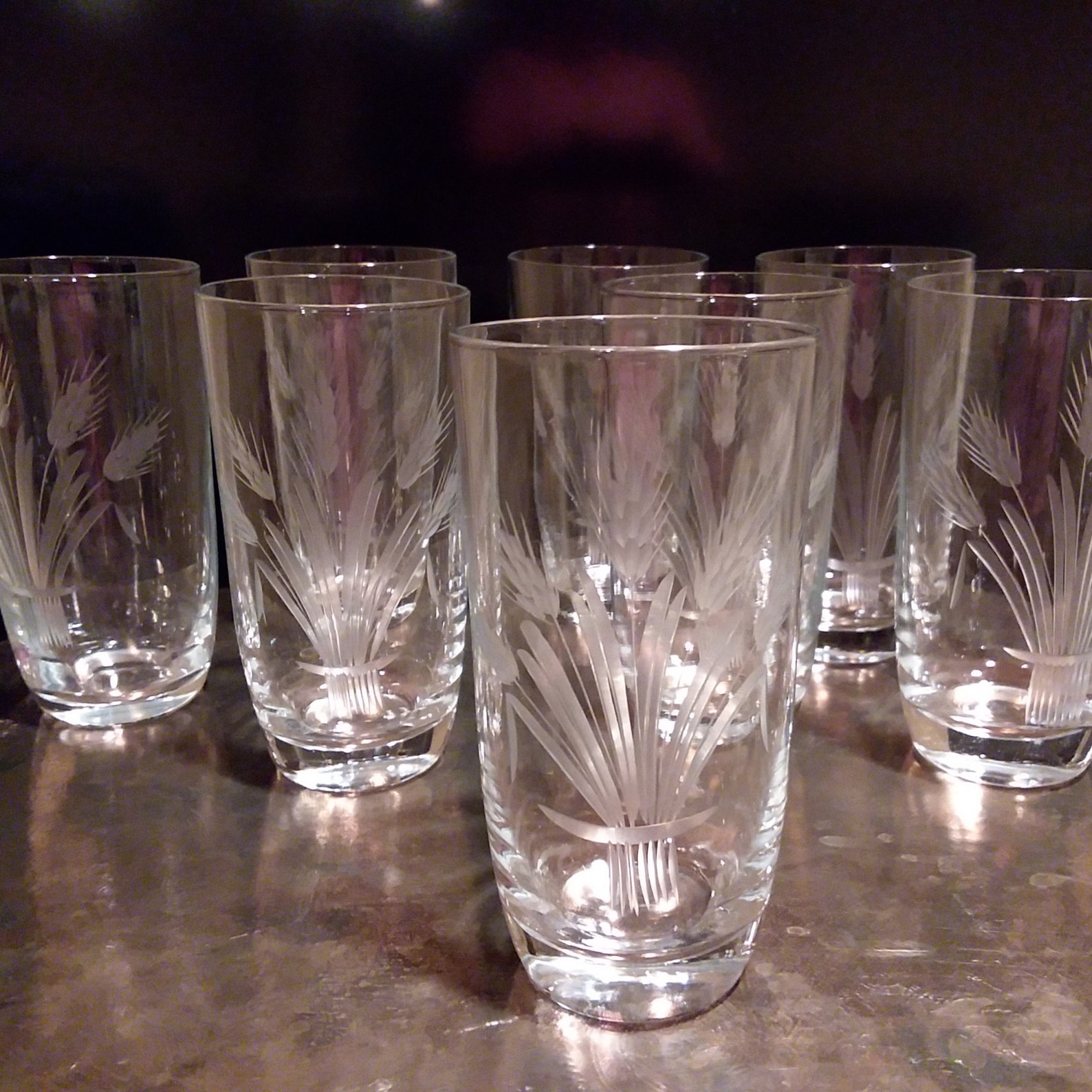8 Wheat Glass Tumblers Cocktail Mid Century MCM Cut Blown | Etsy