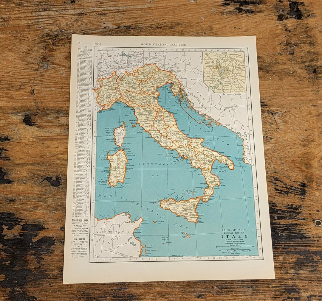1935 Map of Italy OR Switzerland Antique World Atlas Vintage Print for ...