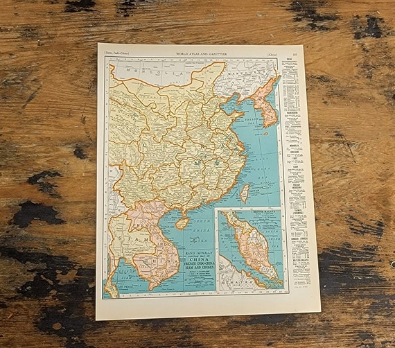 1935 Map of China French Indo Siam Chosen OR Japan East Asia | Etsy