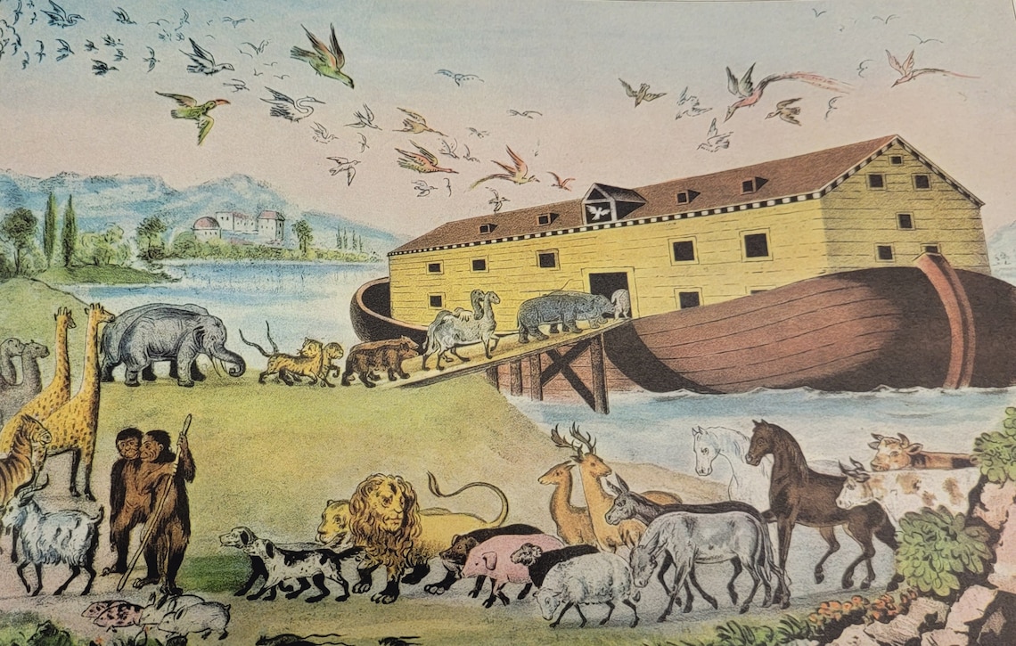 Noah's Ark Currier & Ives Book Plate Lithograph Re-print: - Etsy
