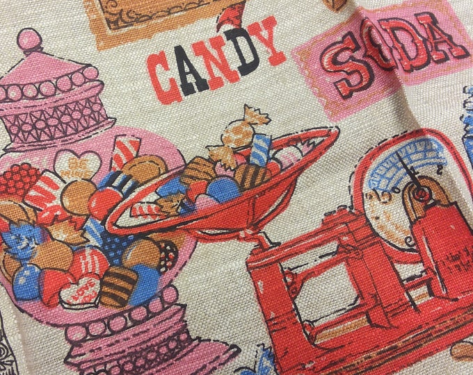 Vintage All Linen Screen Print Kitchen Dish Tea Towel Town & Country ...