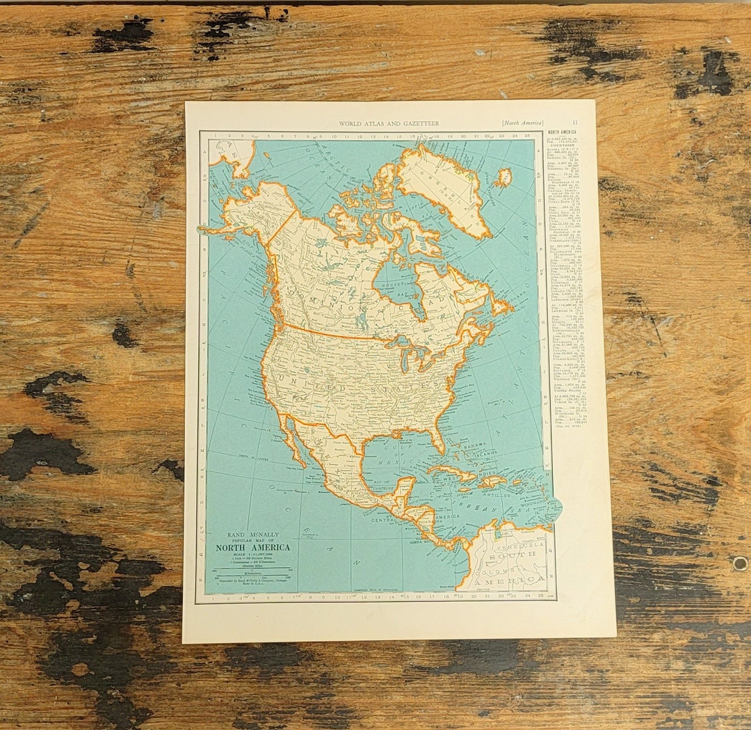 1935 North America Antique Map World Atlas Print for Framing Vintage ...
