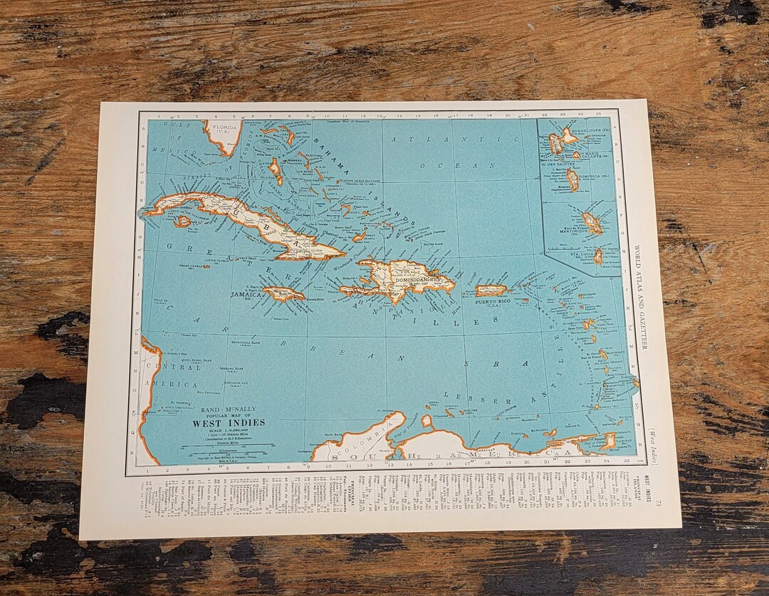 1935 Map of West Indies OR Cuba World Atlas Antique Map Vintage Print ...