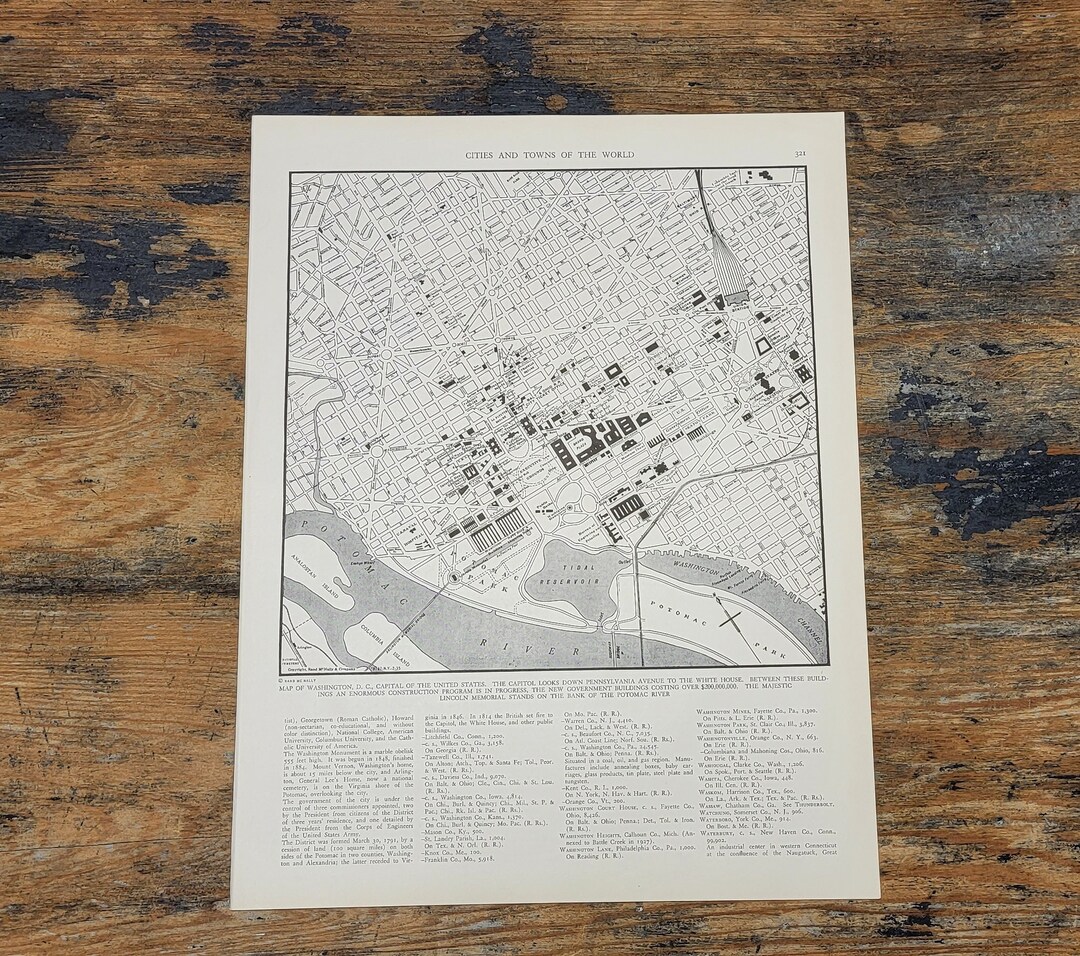 1935 Washington DC Street Capital Map Vintage Black & White Print - Etsy