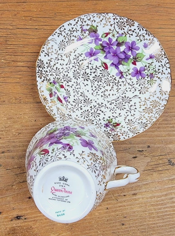 Tea Cups & Sets Ridgway Potteries Queen Anne Purple Violets Tea Cup ...