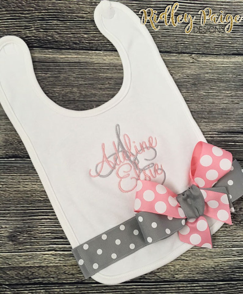 Monogrammed Baby Girl Bib Custom Bow Bib PERSONALIZED Grey - Etsy