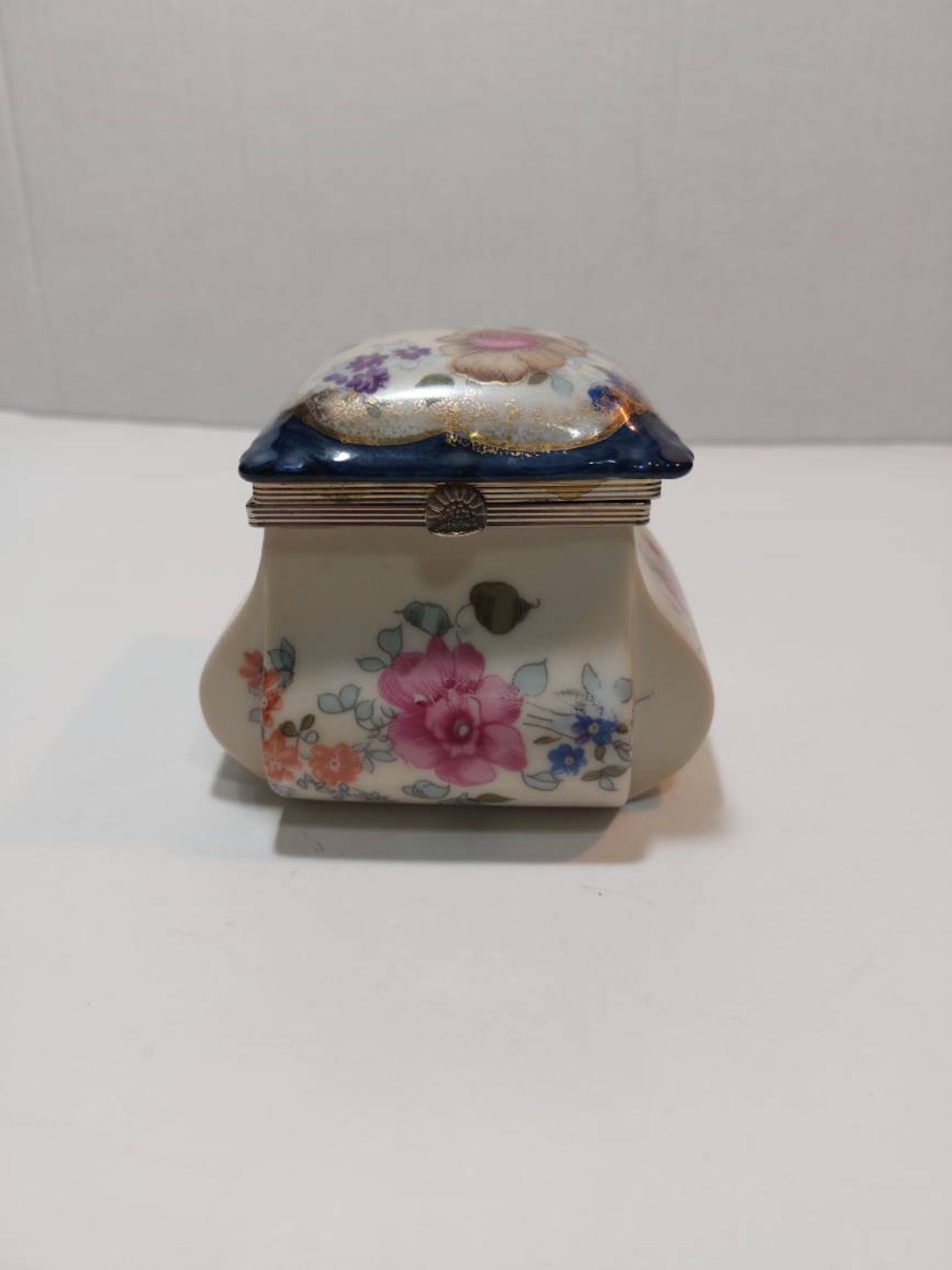 Handpainted Porcelain Hinged Trinket Box 1950's Victorian Floral ...