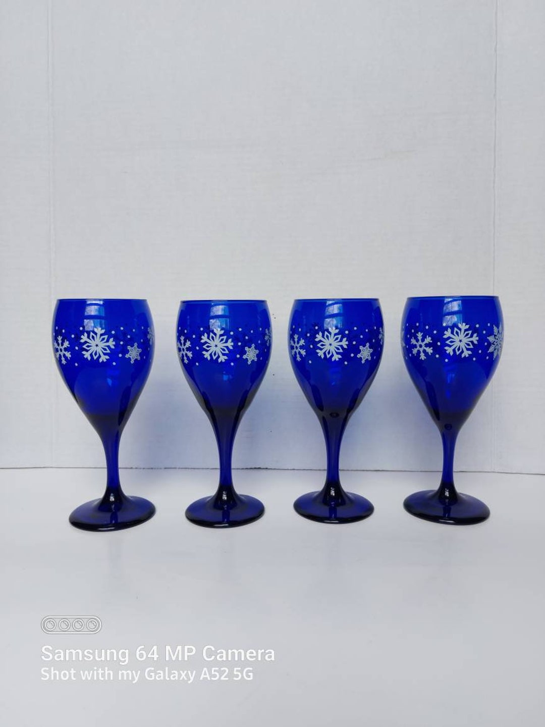 Retro Libbey 1980's Set of 4 Cobalt Blue Snowflake Pattern Wine Glasses ...