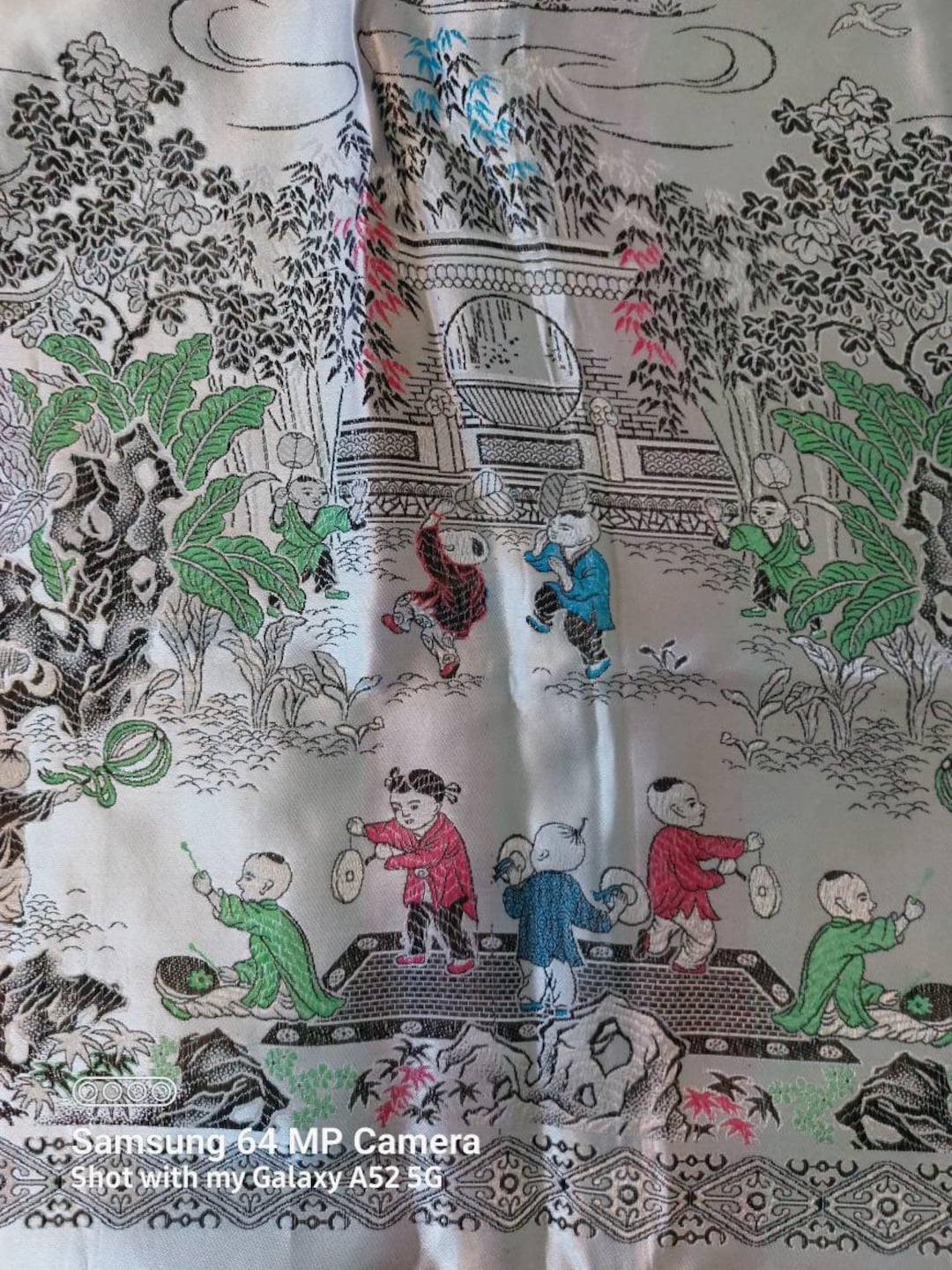 Vintage 1960's Chinese Asian Silk Machine Woven Tablecloth Piano Scarf ...