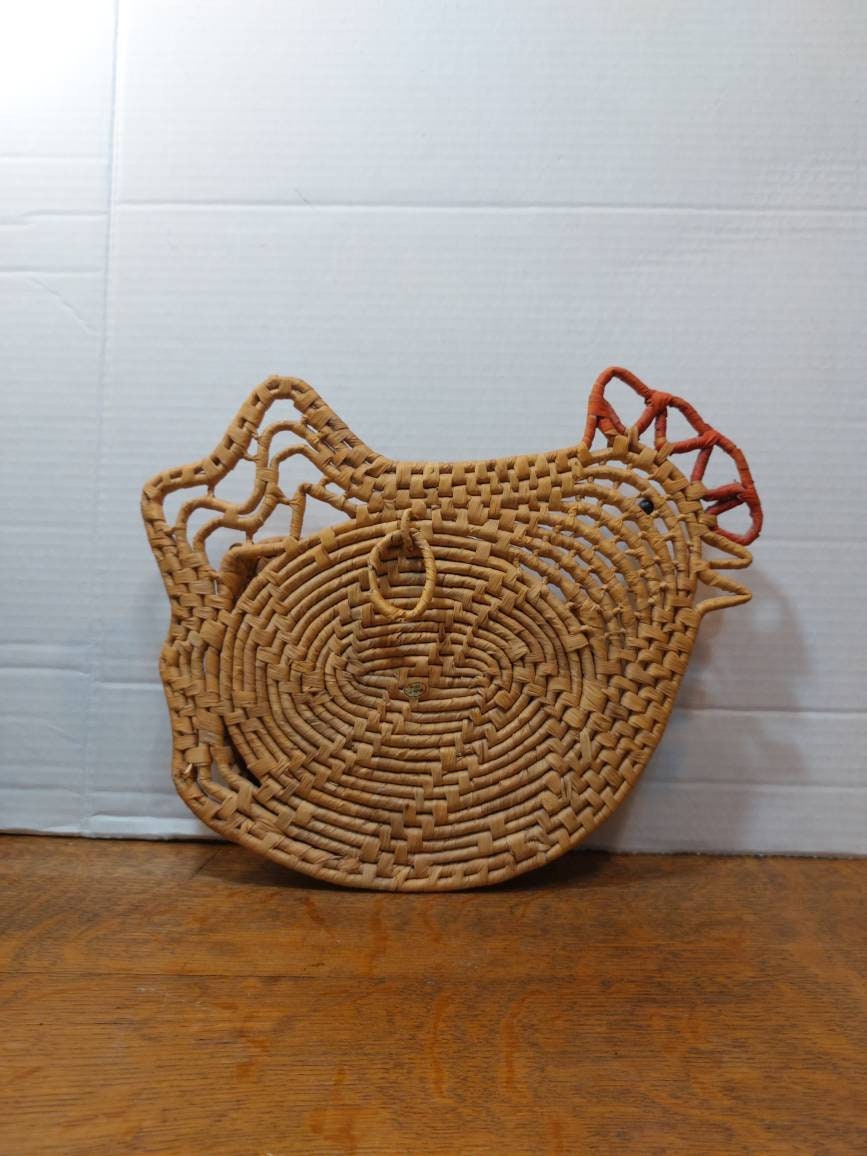 1970's Woven Wicker Rattan Chicken Hen Rooster Trivet - Etsy