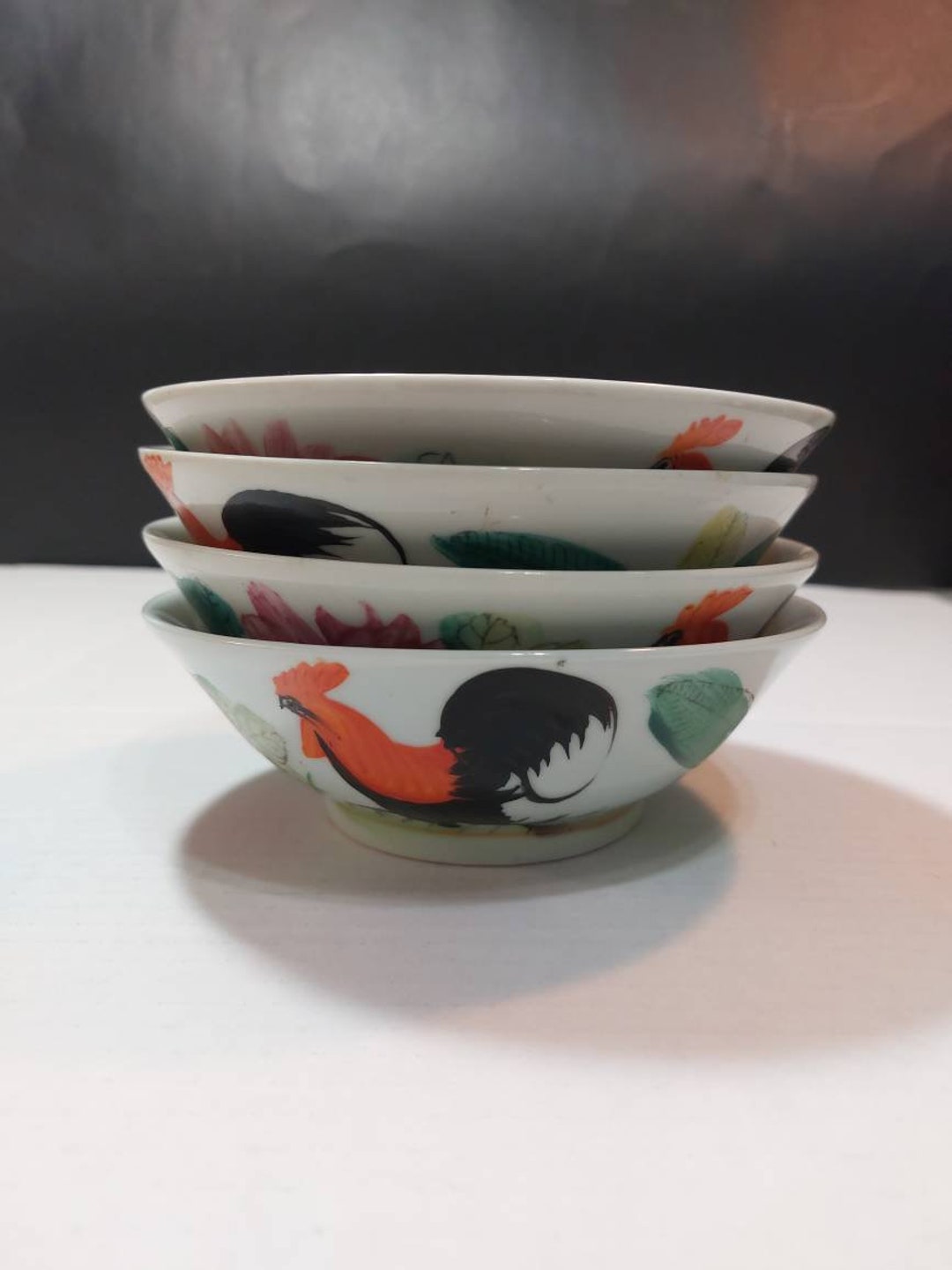 Rare Rooster Bowls Made in Thailand Handpainted Ceramic Bowls Set of 4 ...