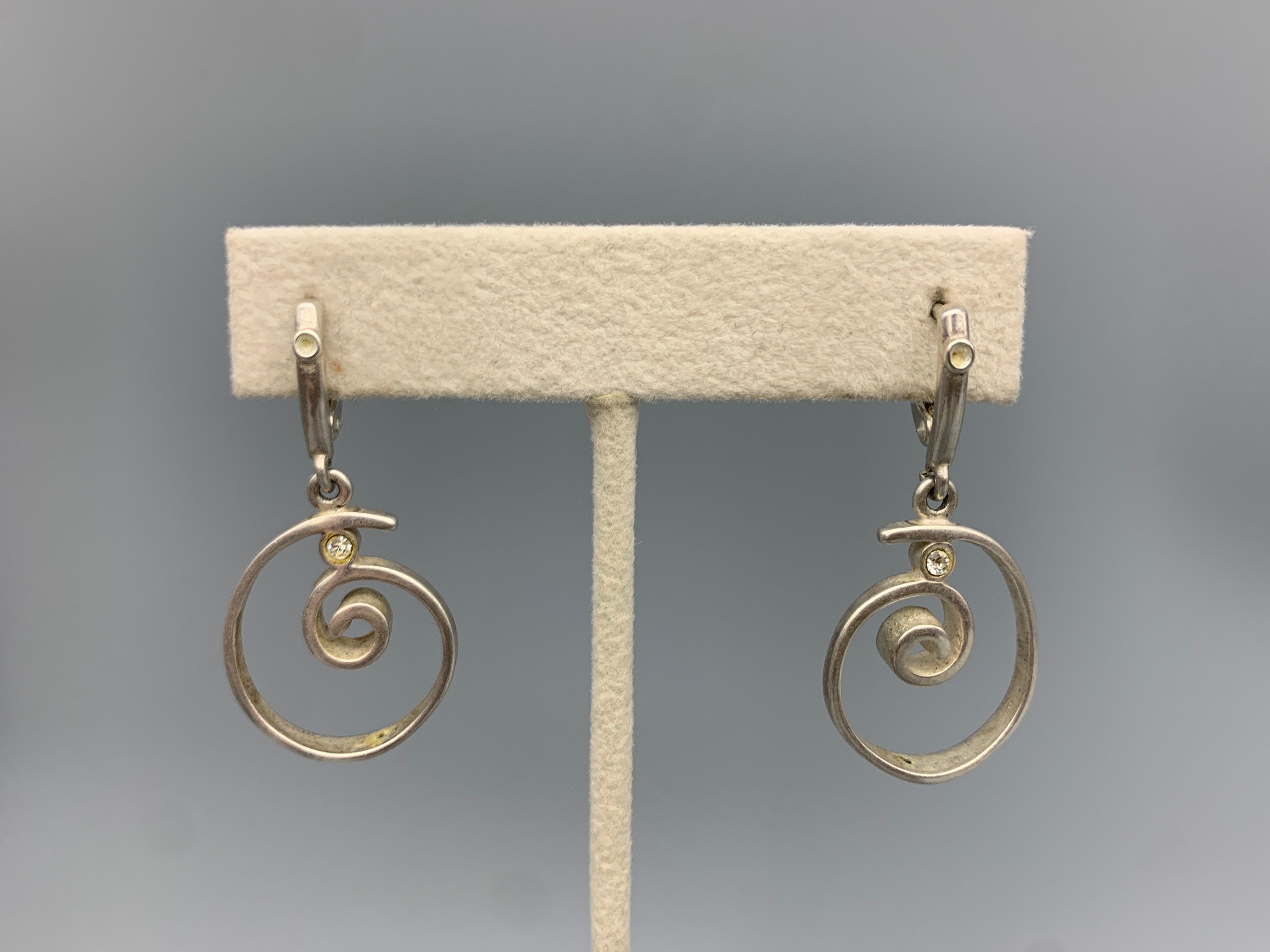 Vintage Jenavi Spiral Swirl Dangle Lever Back Modernist Sterling Silver ...