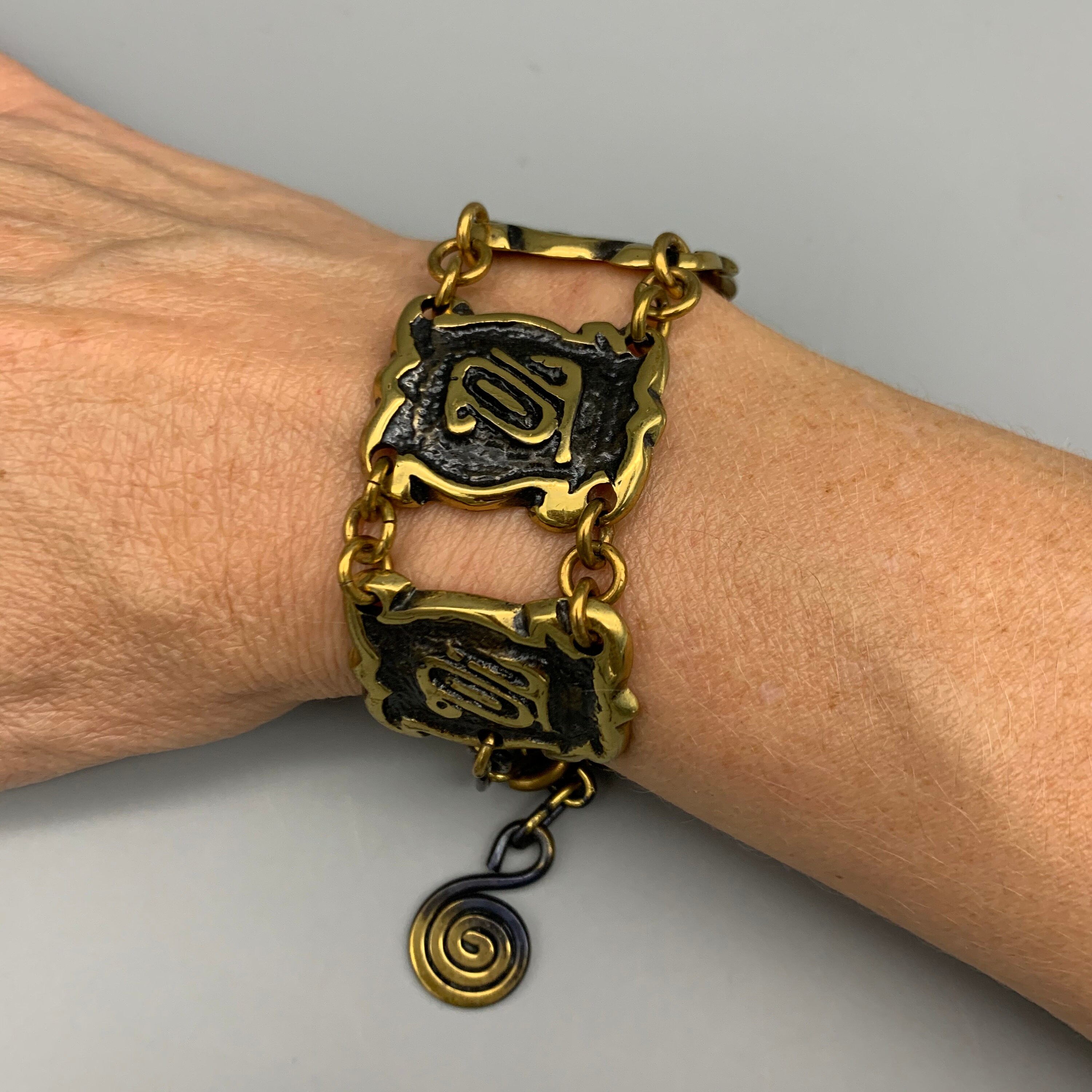 Vintage M. Buffet Abstract Modernist Bronze Link Bracelet, Adjustable ...