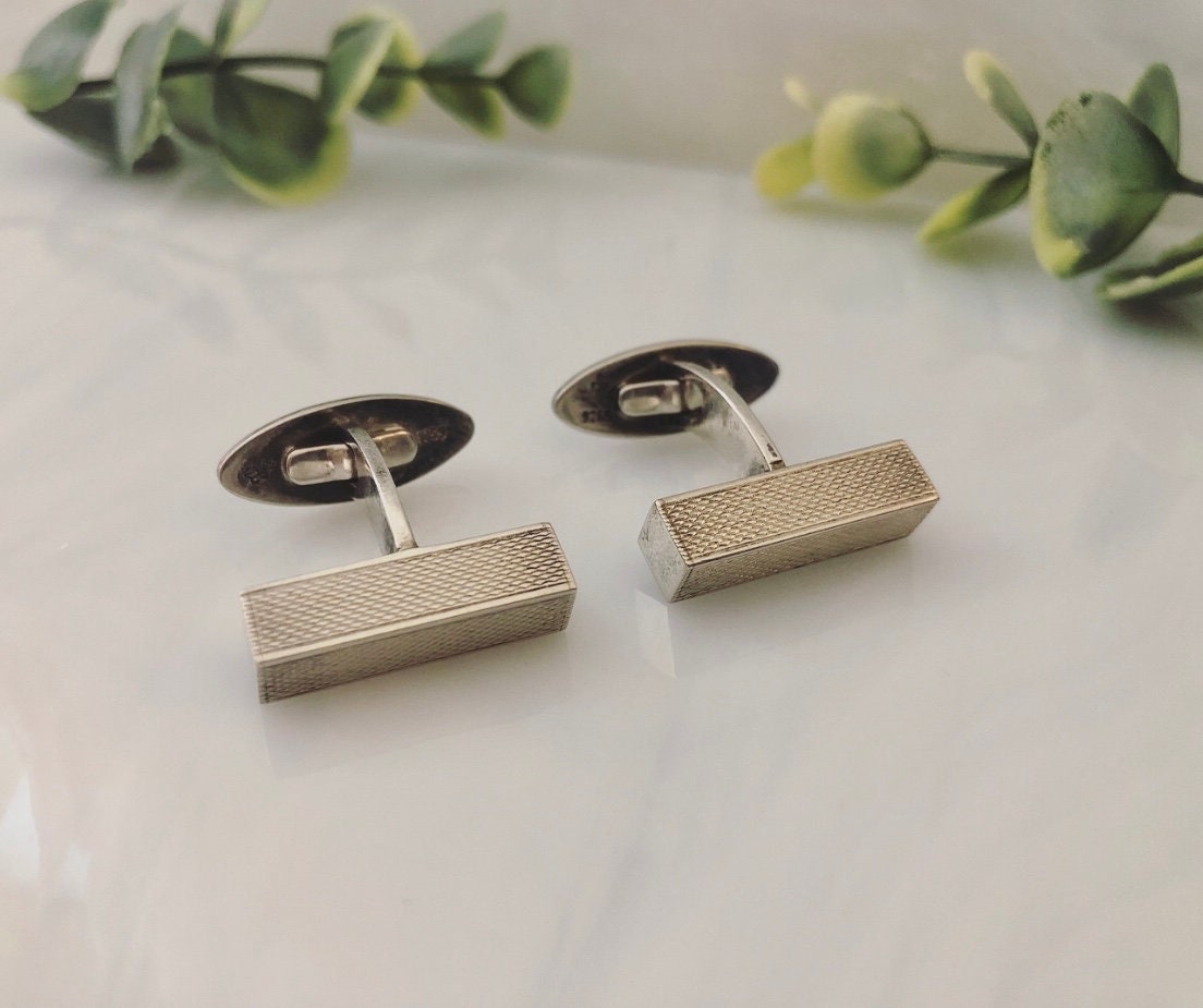 Vintage Modernist Sterling Silver Men's Bar Cufflinks