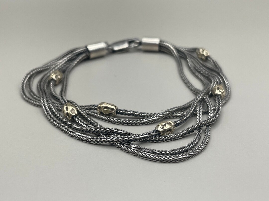 Vintage Pan Brutalist Mixed Metals Multi Chain & Bead Sterling Silver ...