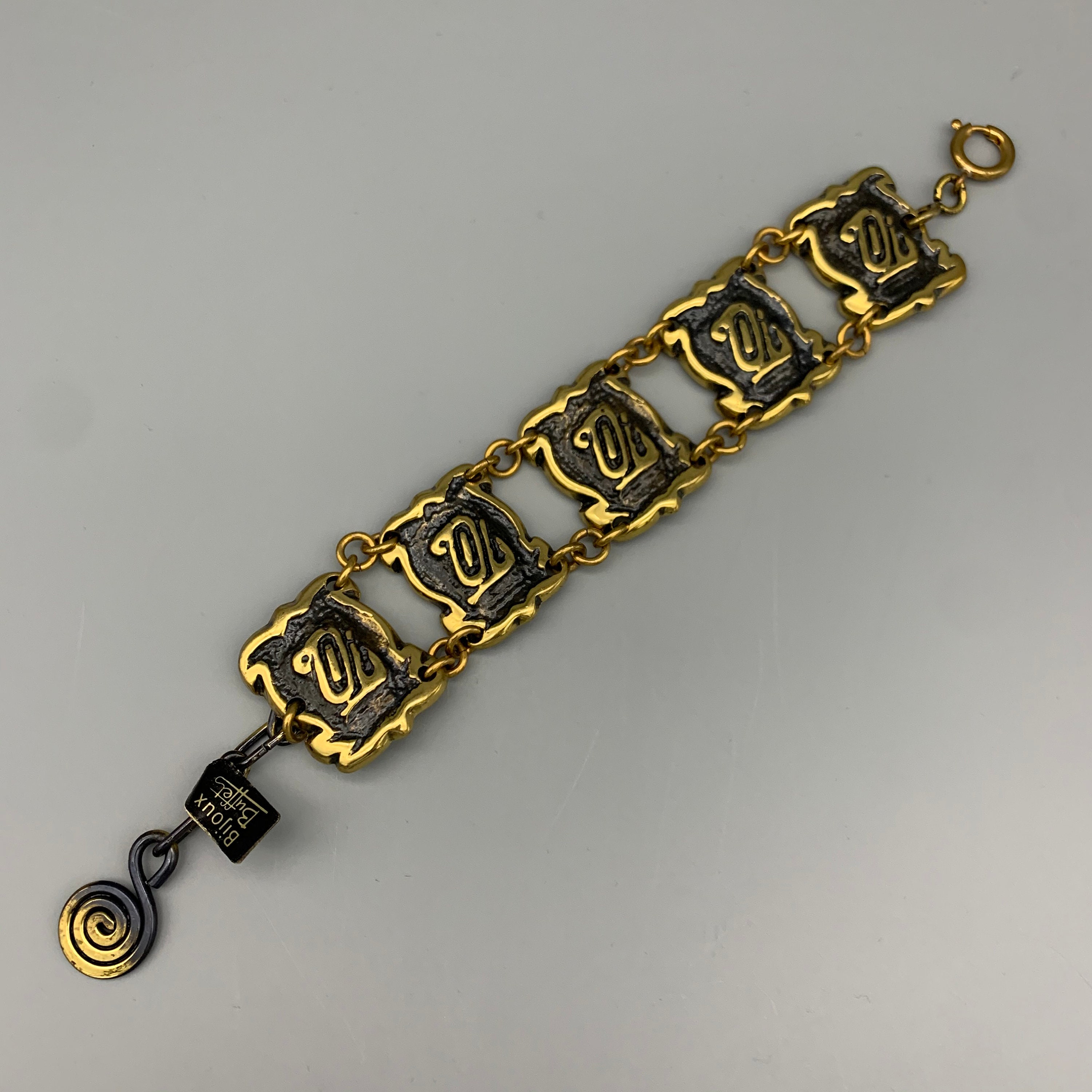 Vintage M. Buffet Abstract Modernist Bronze Link Bracelet, Adjustable ...