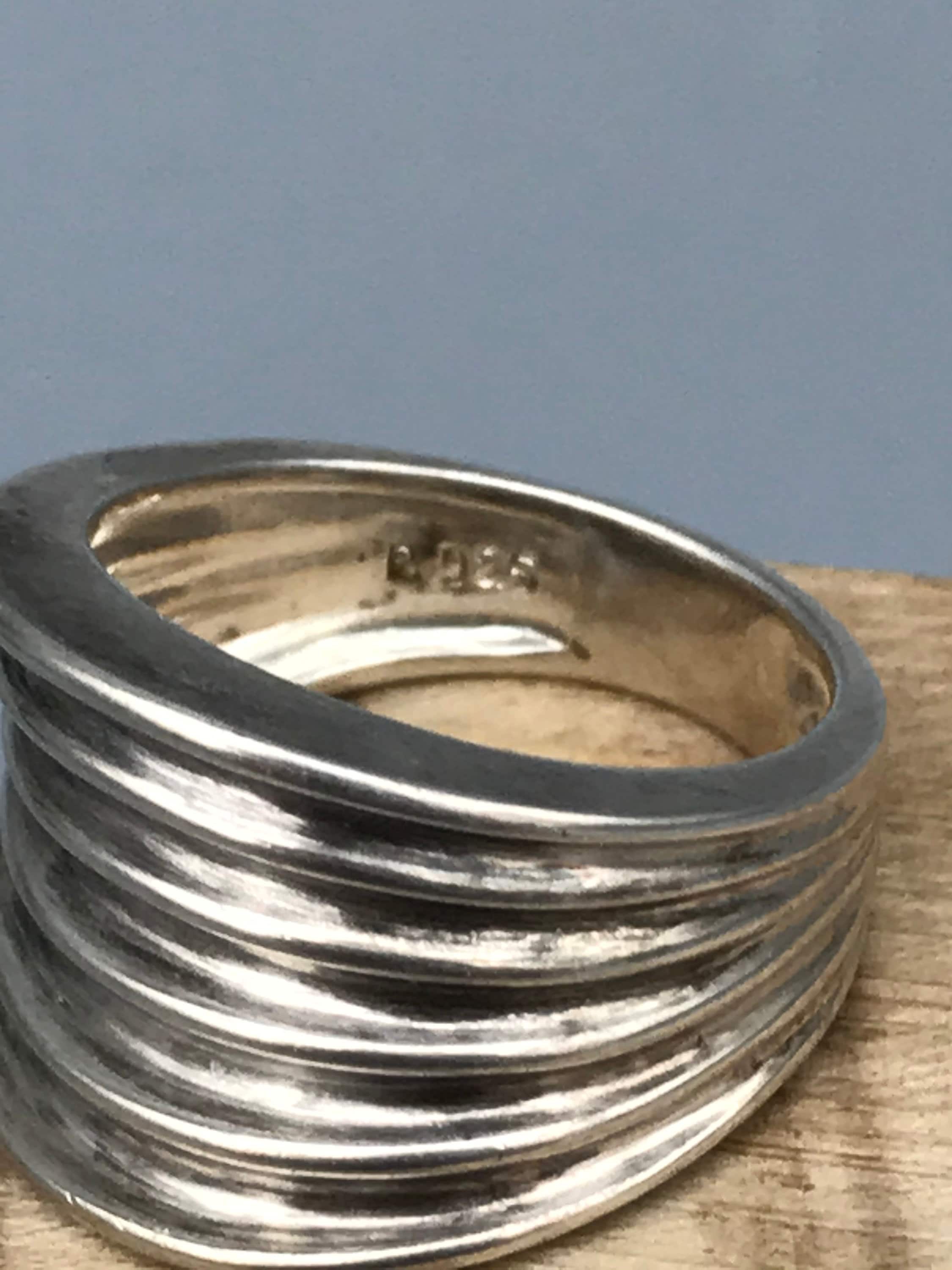Vintage Ross Simons Inverted Ridges Sterling Silver Statement Ring, size 7