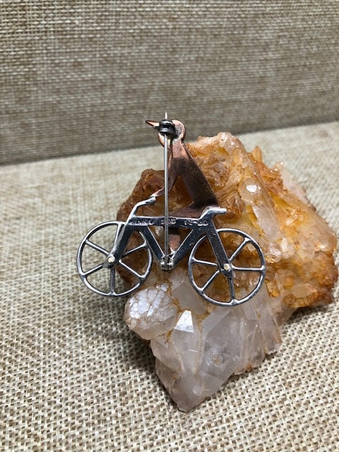 Vintage Articulating Silver and Bronze Bicycle Brooch/Pin, Mexico