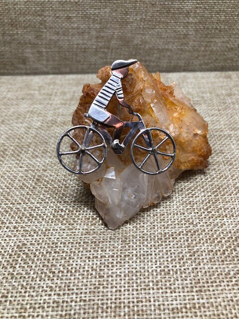 Vintage Articulating Silver and Bronze Bicycle Brooch/Pin, Mexico