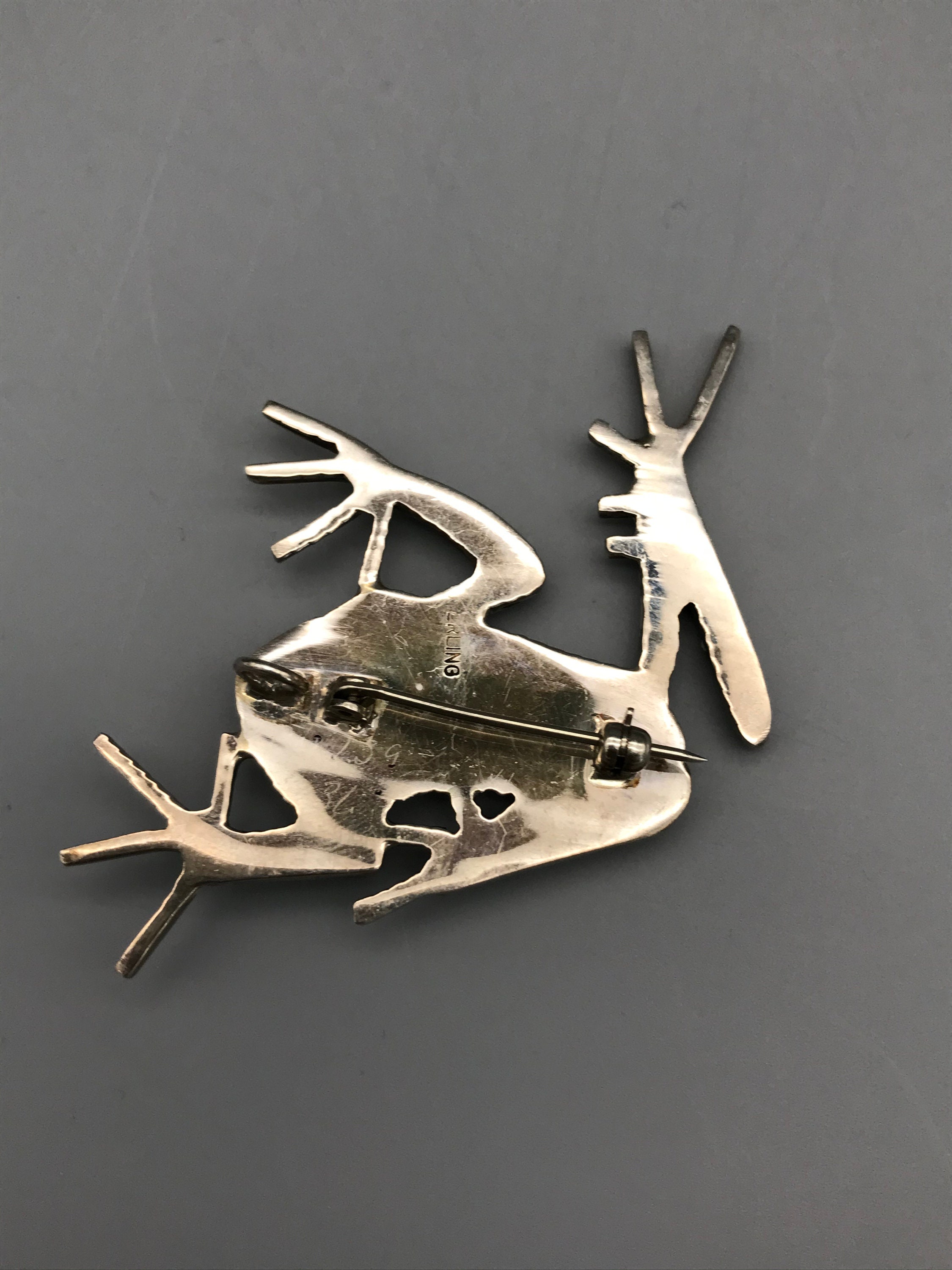 Vintage Sterling Silver Tree Frog Turquoise Inlaid Silver Brooch